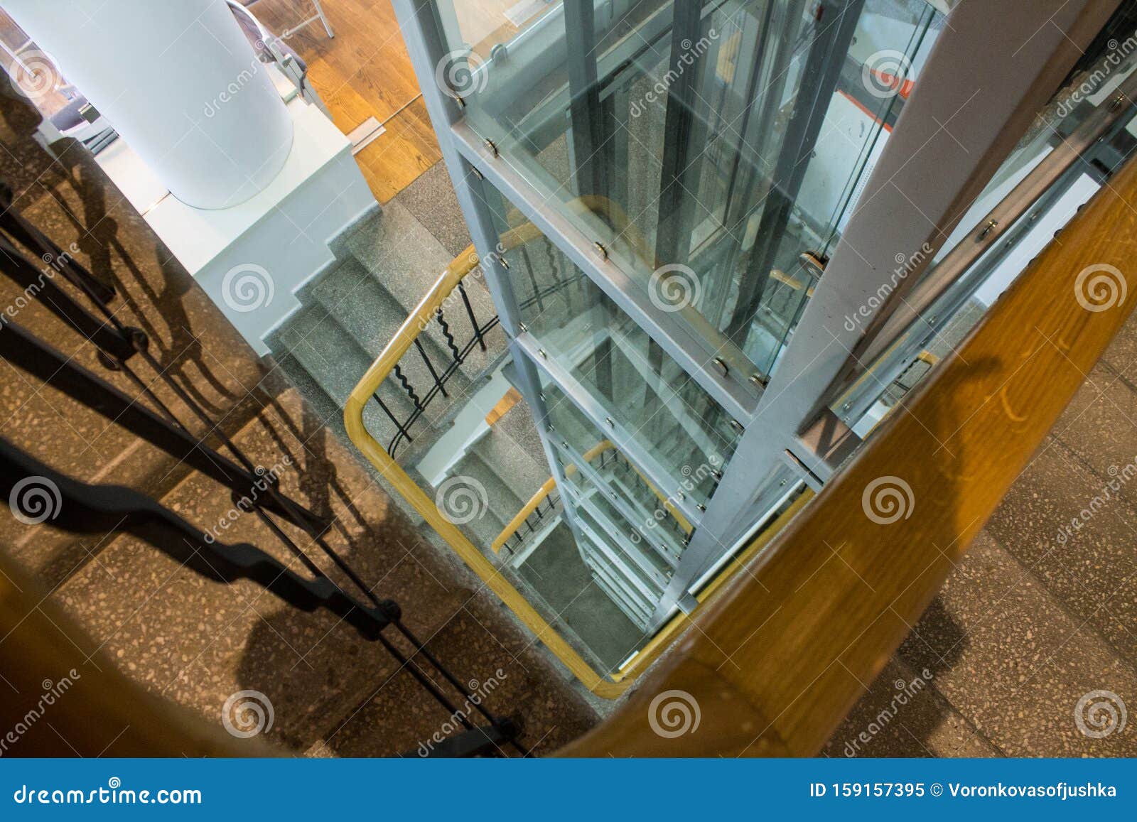 The Stairwell and a Glass Elevator Stock Image - Image of steel, metal ...