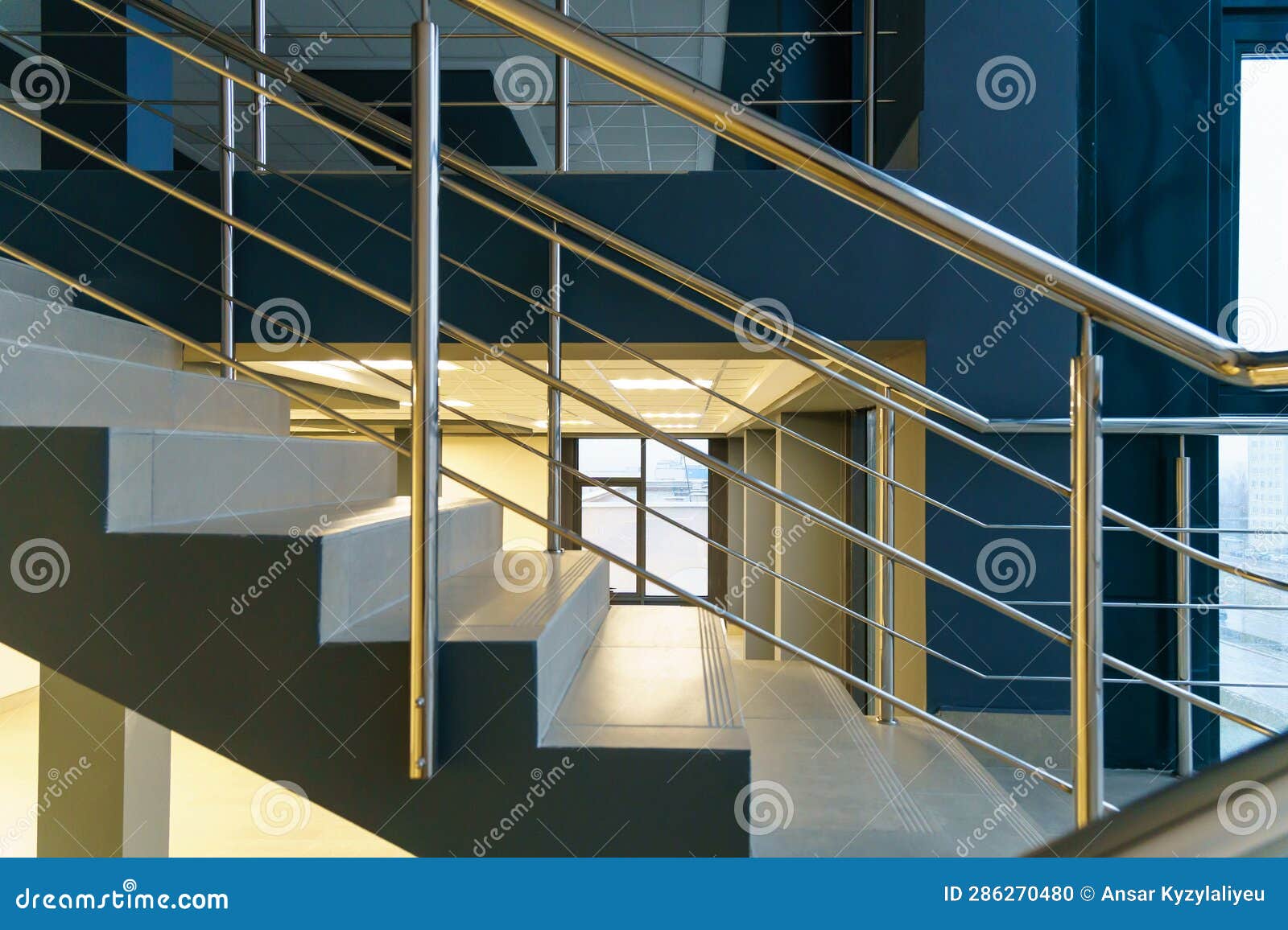 Stairwell in a Modern Building. an Empty Spacious Hall with a Flight of ...