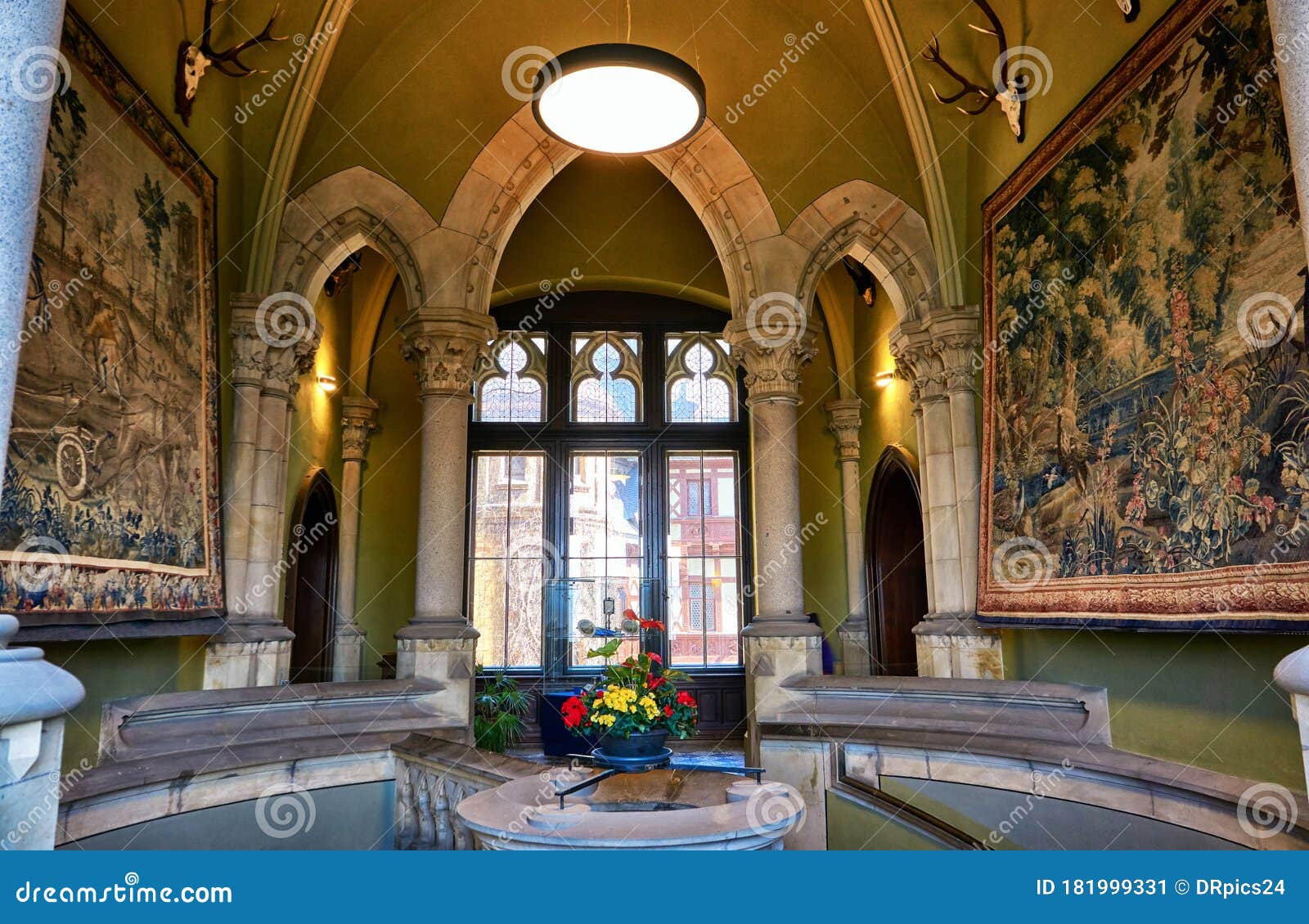 Stairwell with Old Windows and Paintings in Wernigerode Castle. Germany ...