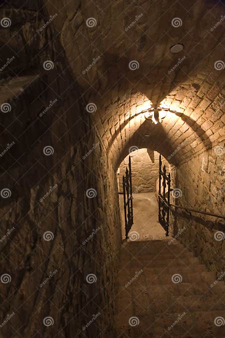 Stairwell to dungeon stock image. Image of gate, barrel - 4491093