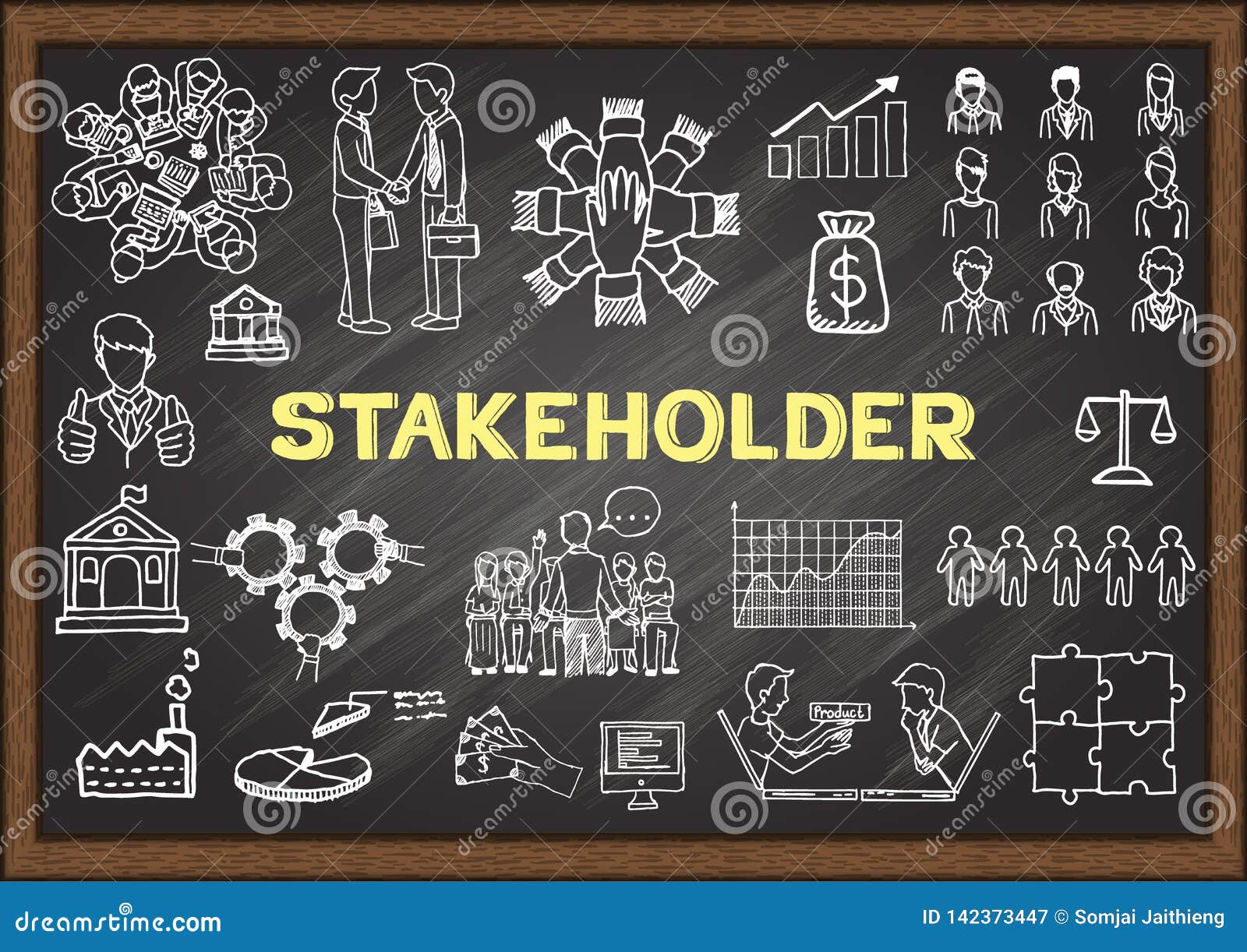 Hand Drawn Illustrations about Stakeholder on Chalkboard. Stock Vector ...