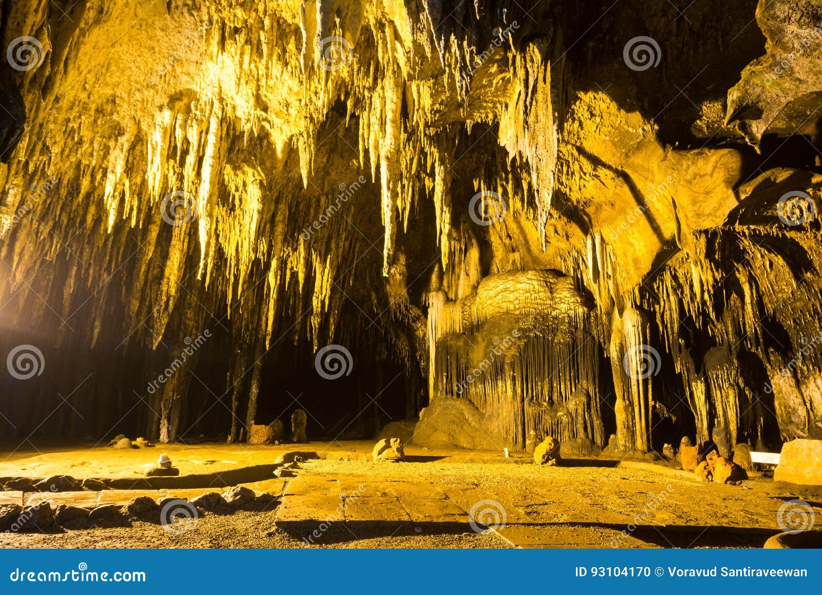 Stalactite in Cave Interior with Color Light at Khao Bin Cave Stock ...