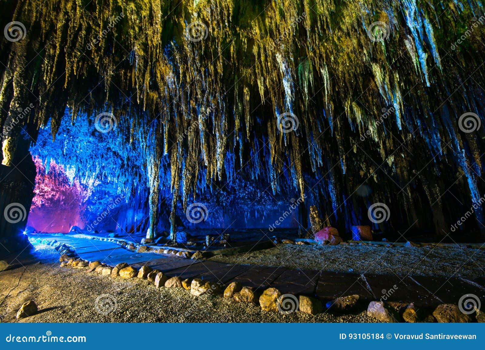 Stalactite in Cave Interior with Color Light at Khao Bin Cave Stock ...