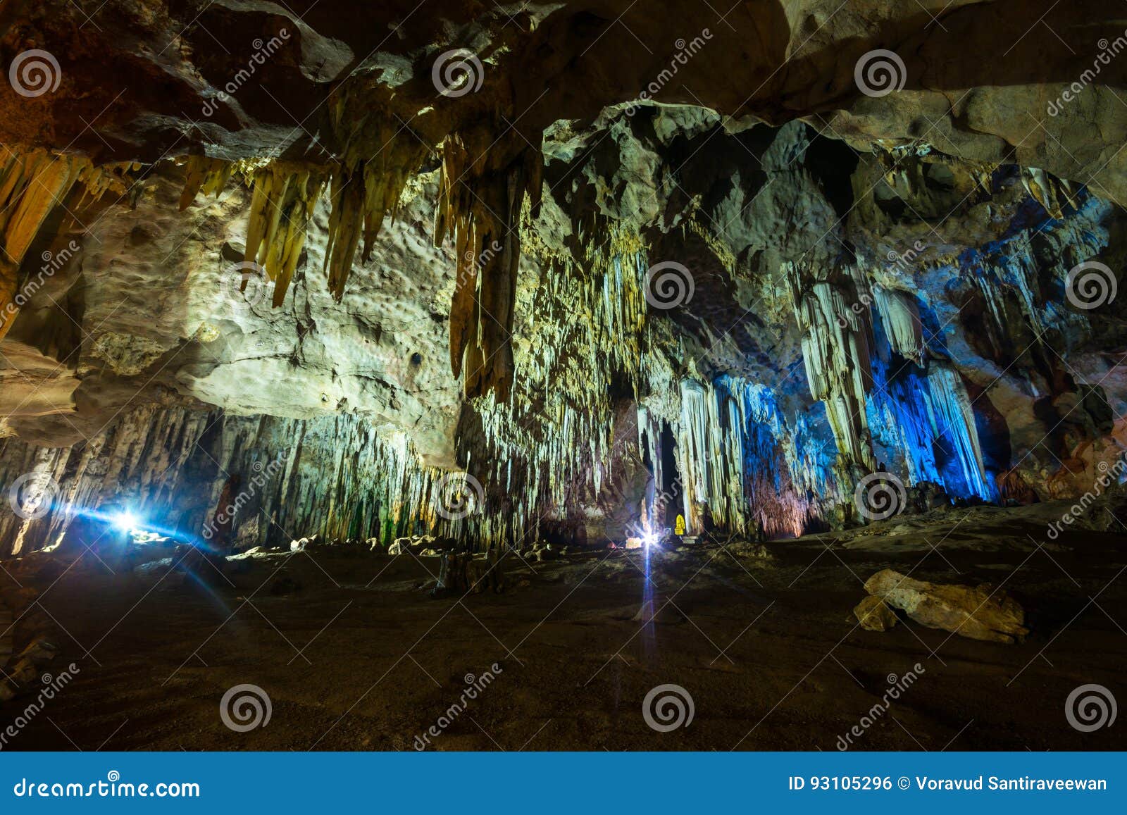 Stalactite in Cave Interior with Color Light at Khao Bin Cave Stock ...