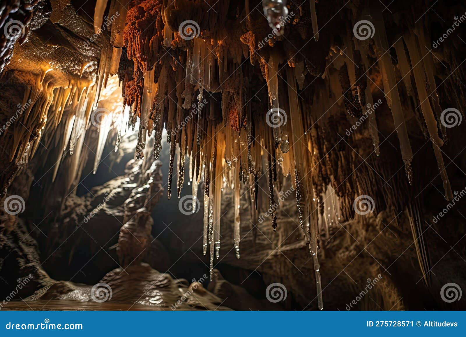 Stalactite, Hanging from the Ceiling of Cave, with Droplets of Water ...