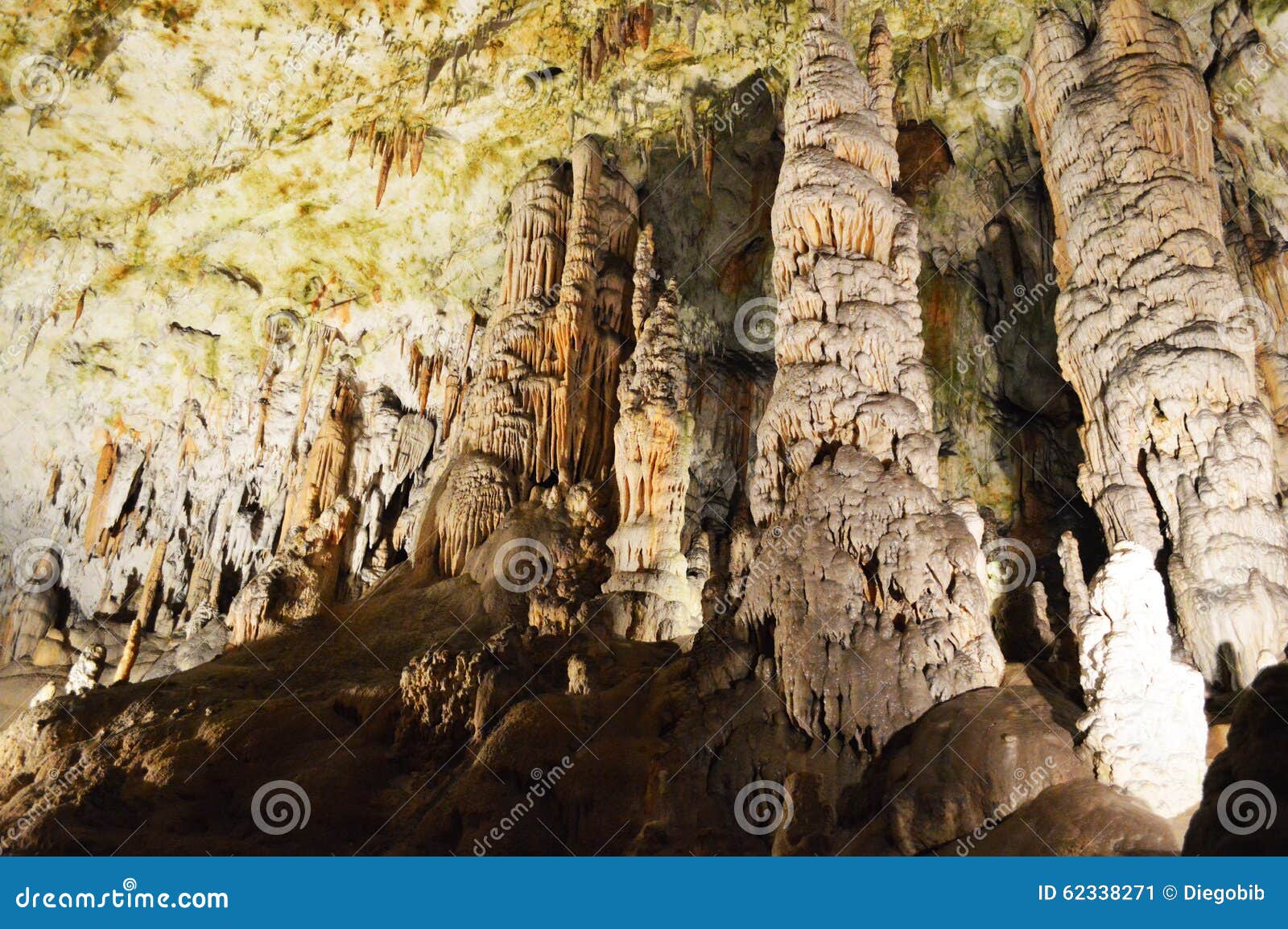 Stalactite and Stalagmite Column in the Cave Stock Image - Image of ...