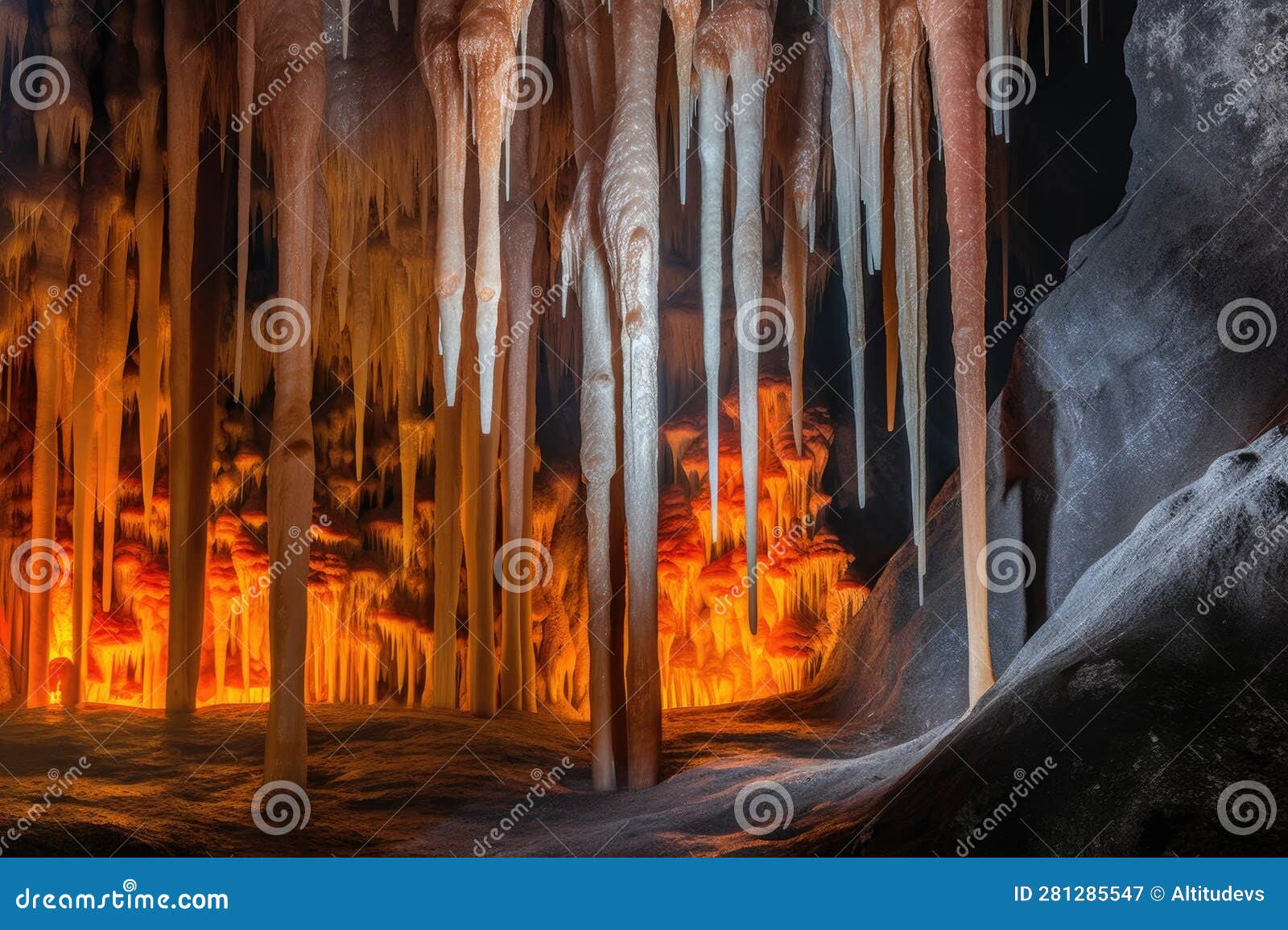 Stalactites and Stalagmites in a Lava Tube Cave Stock Illustration ...