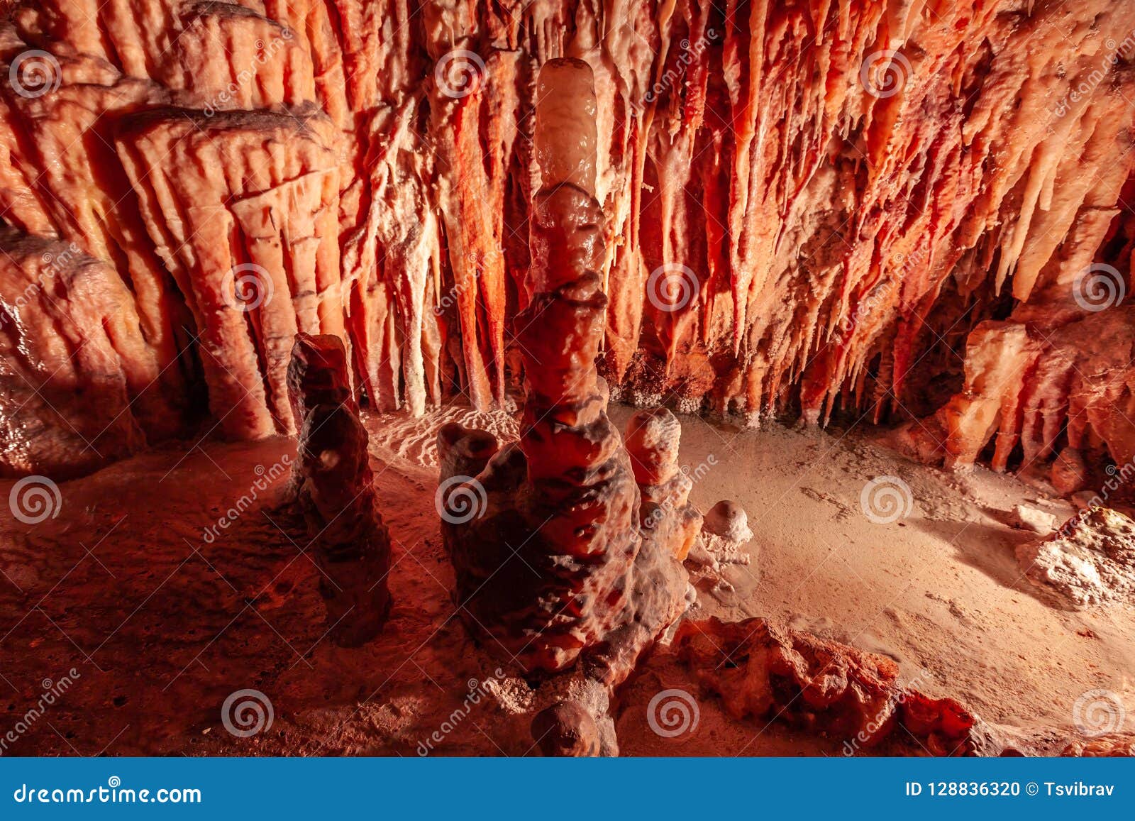 Stalactites and Stalagmites in a Limestone Cave. Stock Photo - Image of ...
