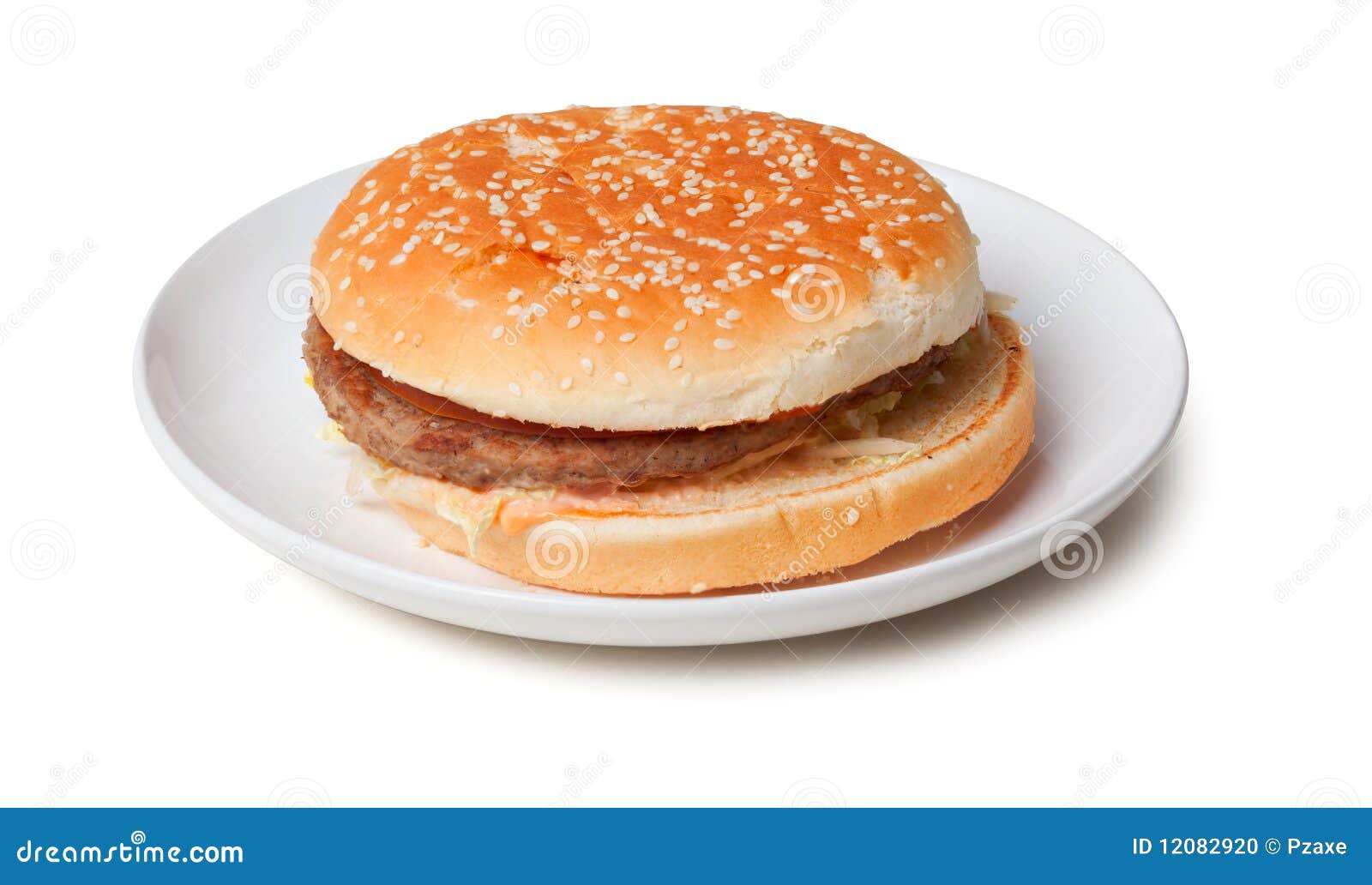 Stale Hamburger on a Plate Isolated Stock Photo - Image of close, roll ...