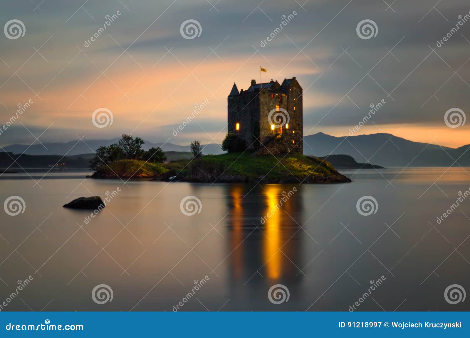 Stalker Castle in the Night Stock Image - Image of highlands, water ...