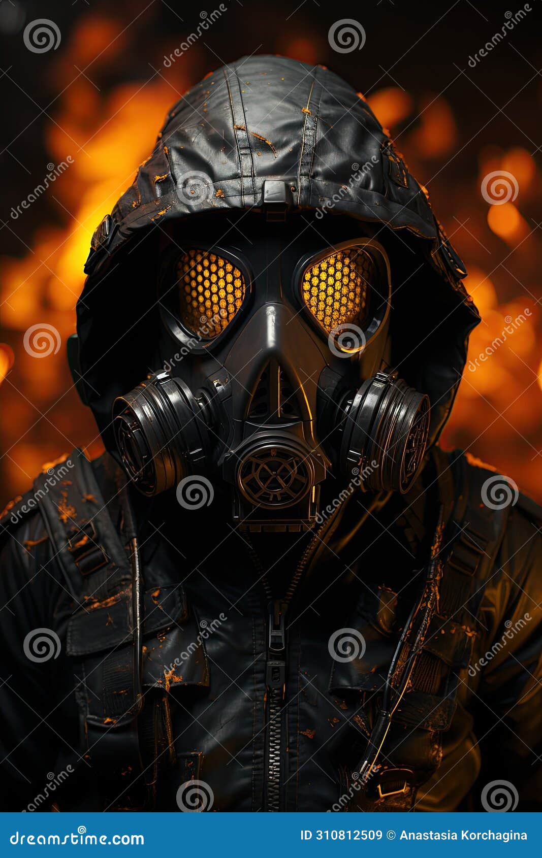 A Stalker Man in a Gas Mask,fire in the Background Book Cover Stock ...