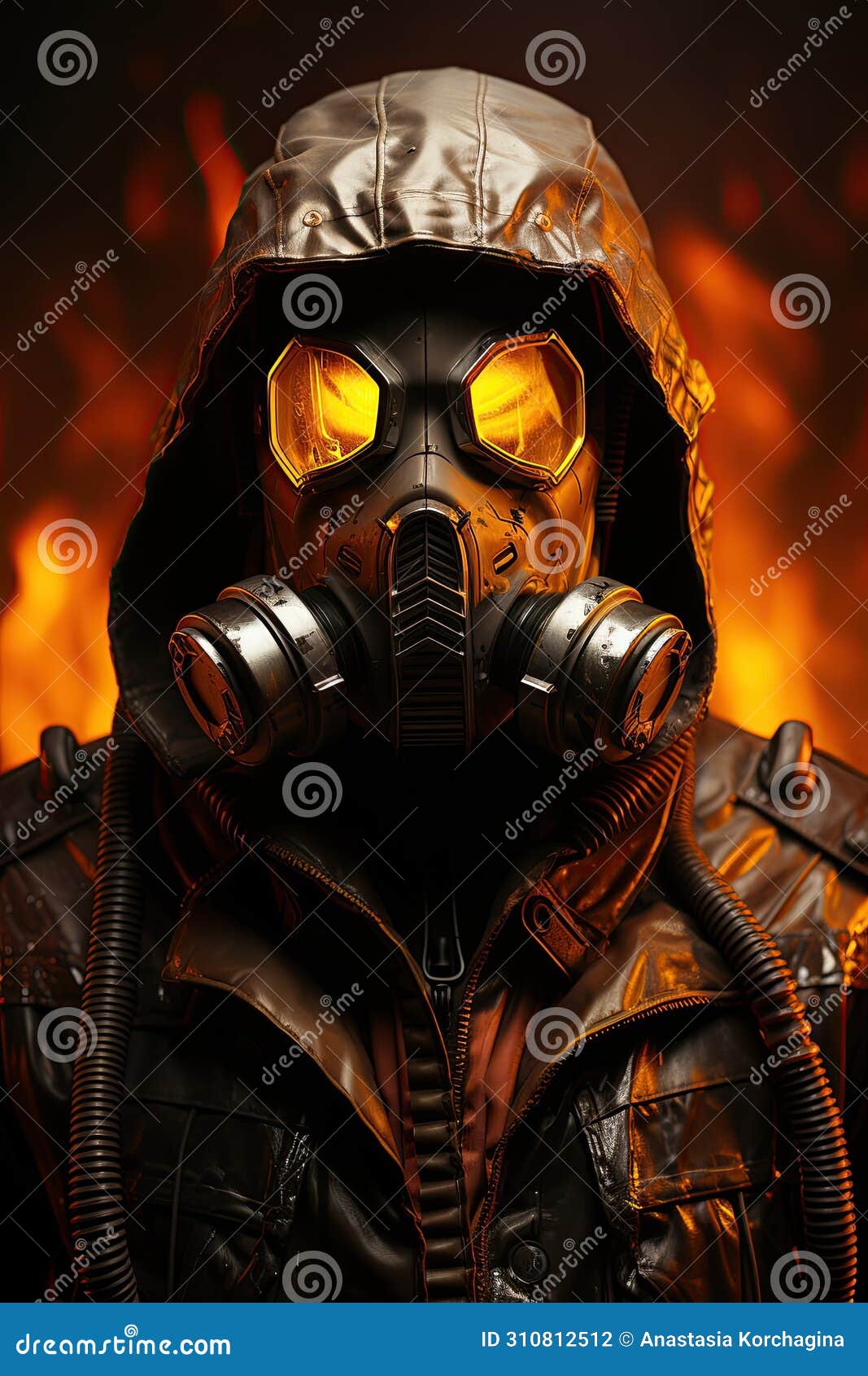 A Stalker Man In A Gas Mask,fire In The Background Book Cover Stock ...