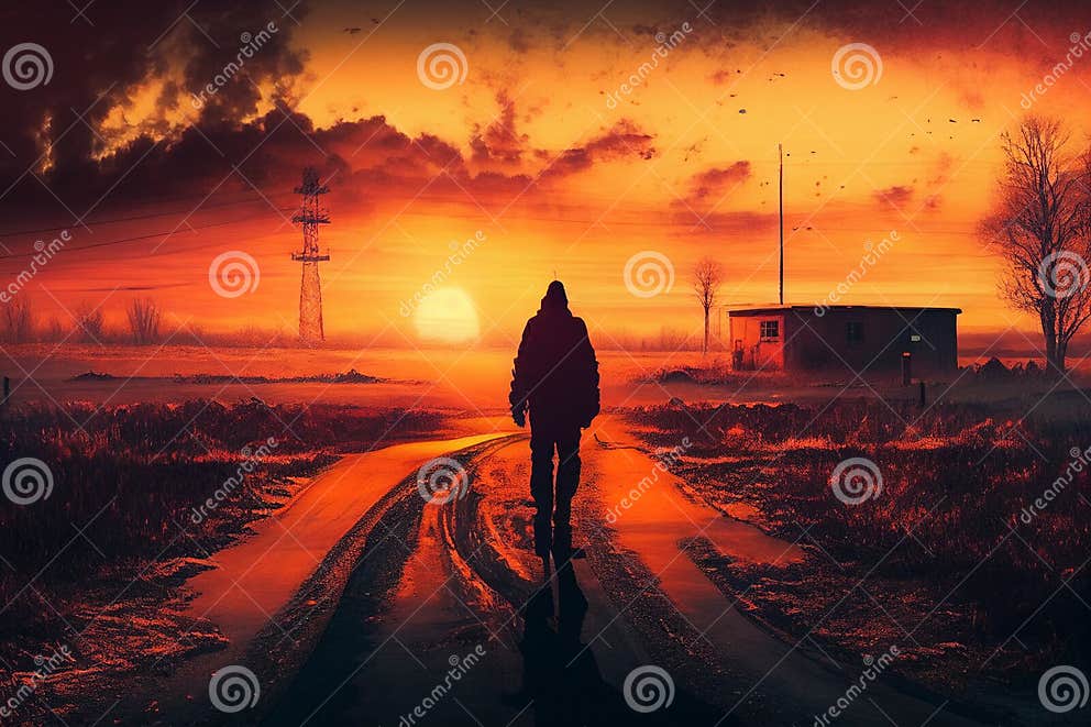 Stalker and Sunset. AI Generated Stock Illustration - Illustration of zone, mask: 281824597