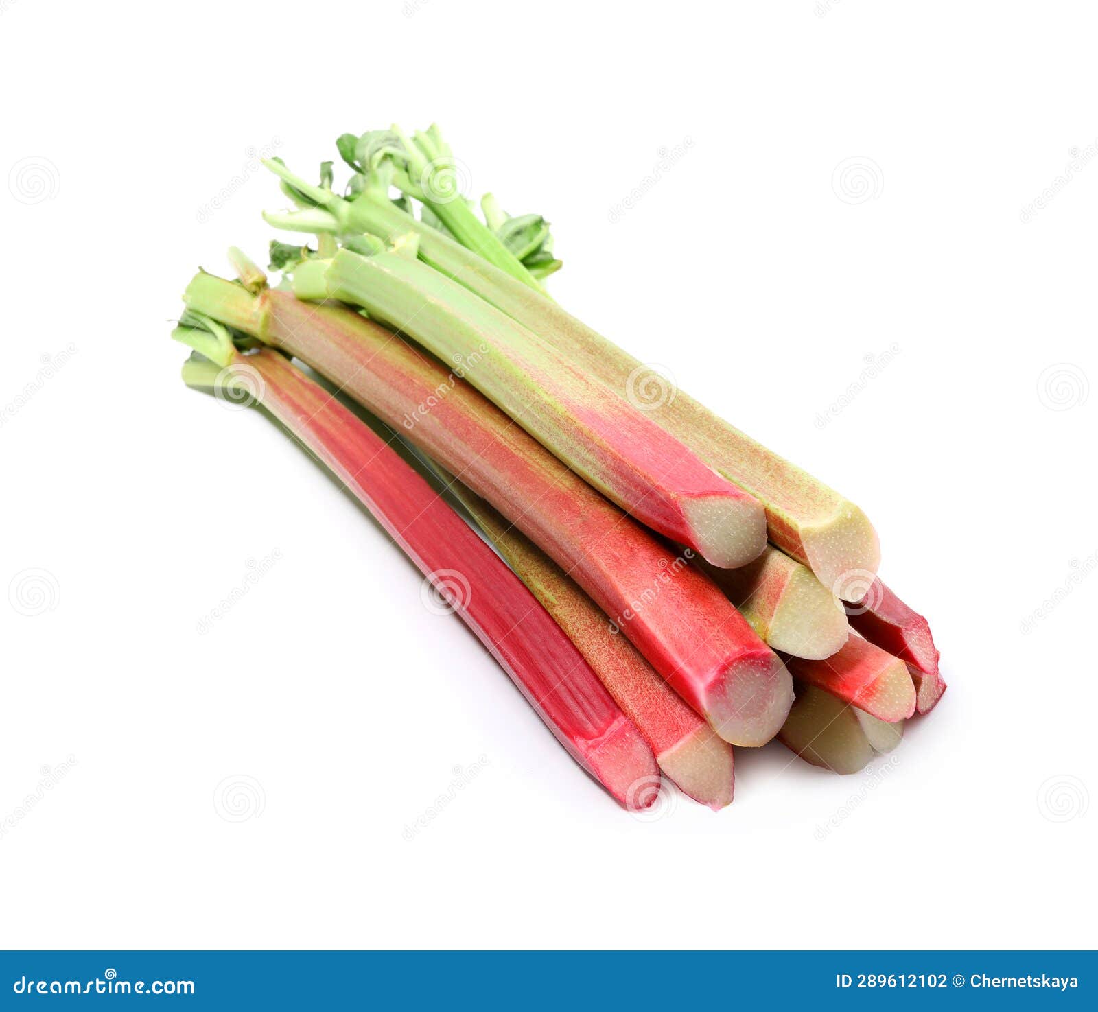 Stalks of Fresh Ripe Rhubarb Isolated on White Stock Photo - Image of ...