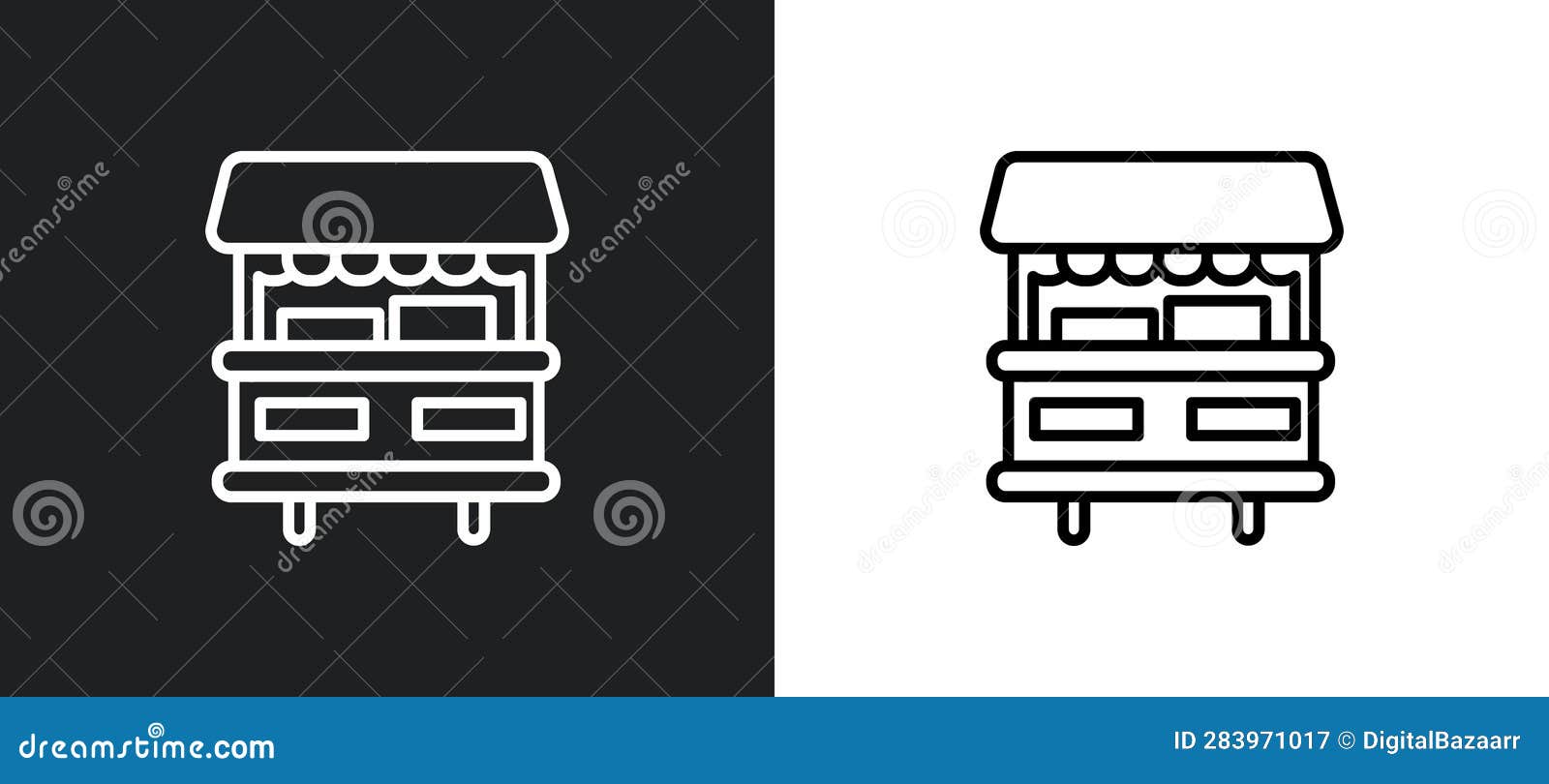 Stall Outline Icon in White and Black Colors. Stall Flat Vector Icon ...