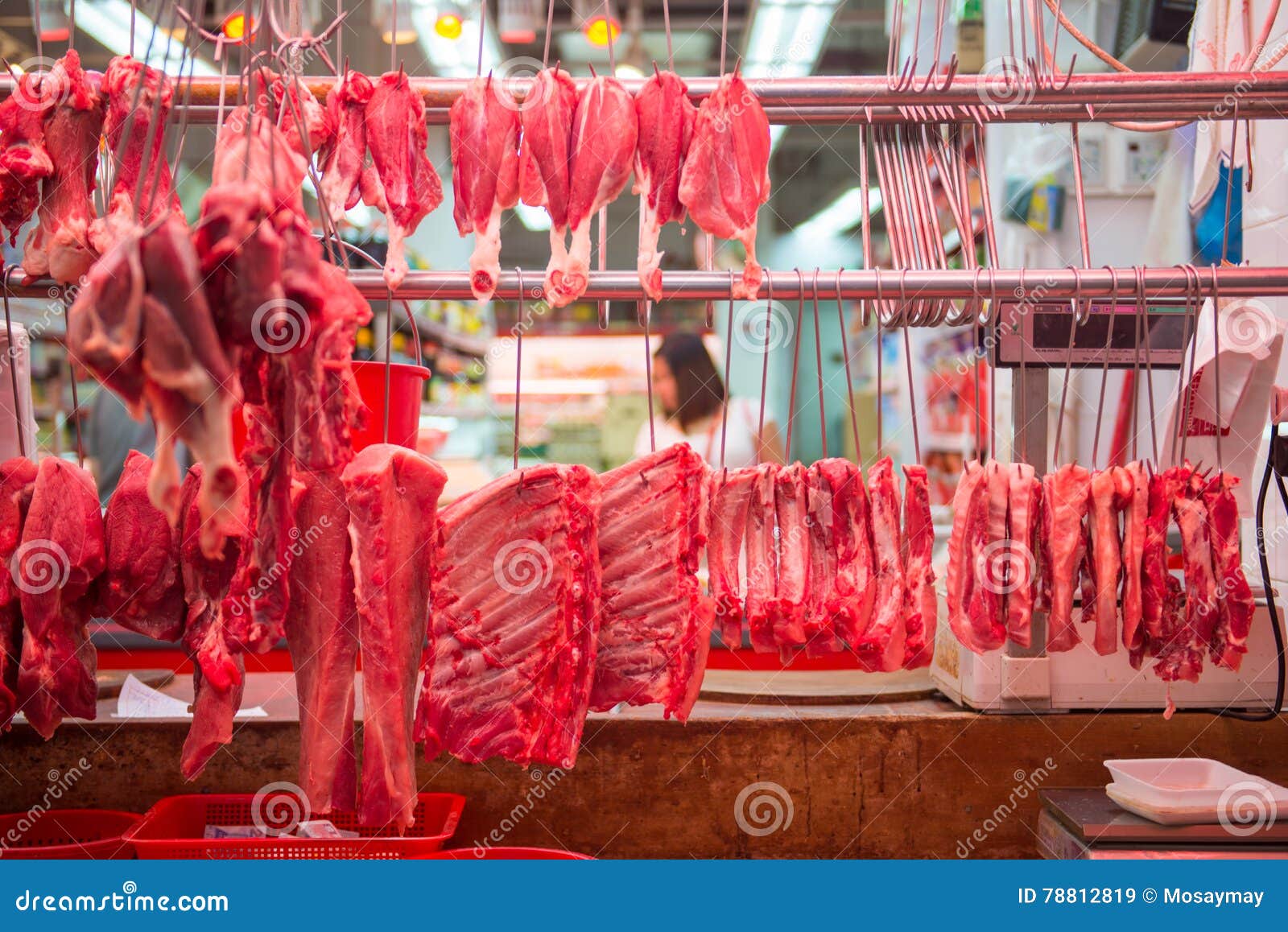 Stall Selling Pork in the Market Stock Image - Image of hanging ...
