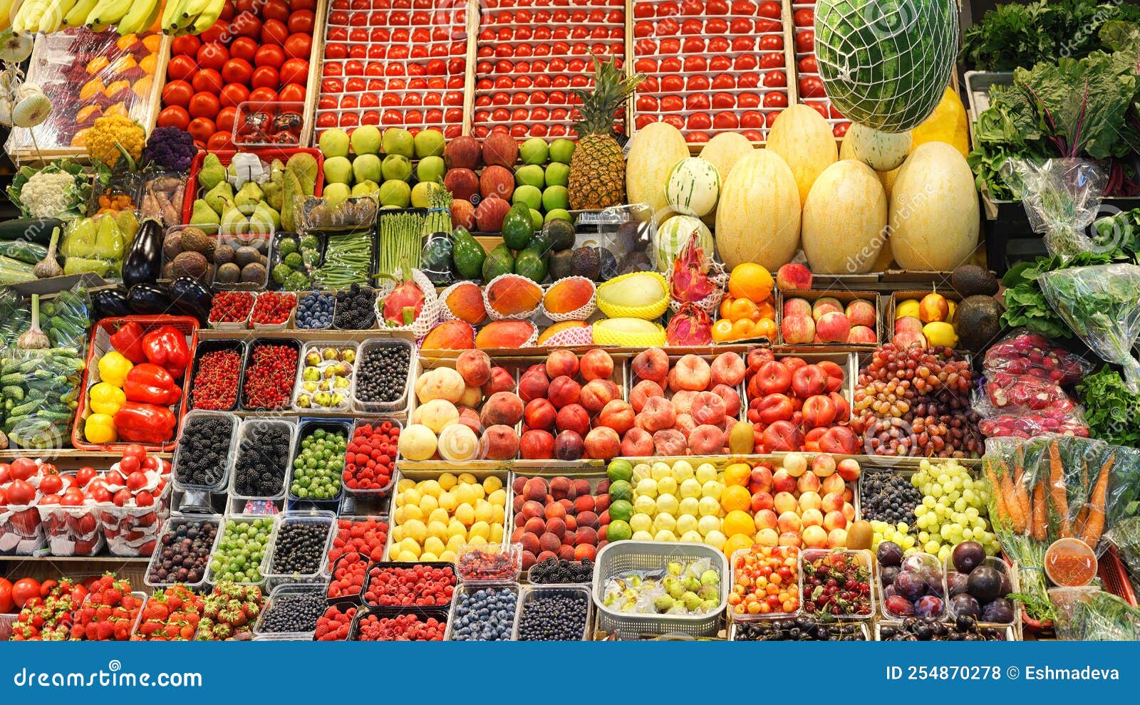 Stall on Vegetables Market Front View with Selective Focus Stock Photo - Image of sale, produce ...