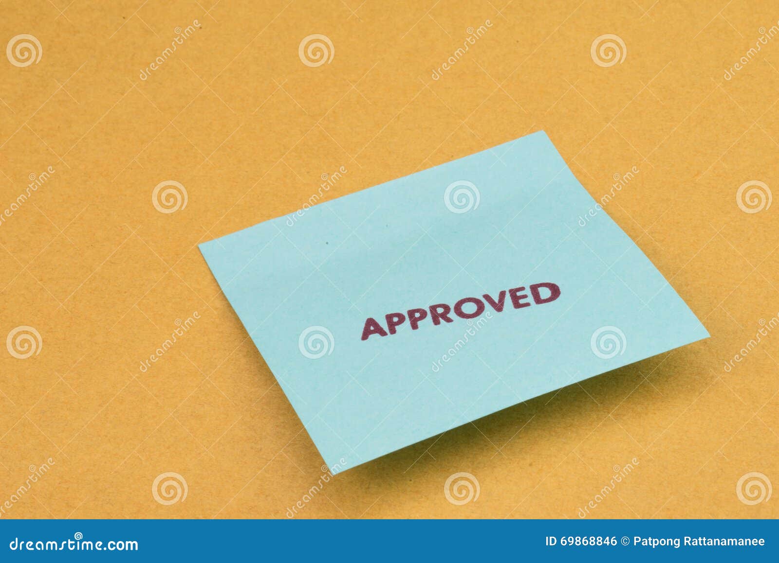 Stamp Approved on Blue Post it Note. Stock Photo - Image of sheet ...