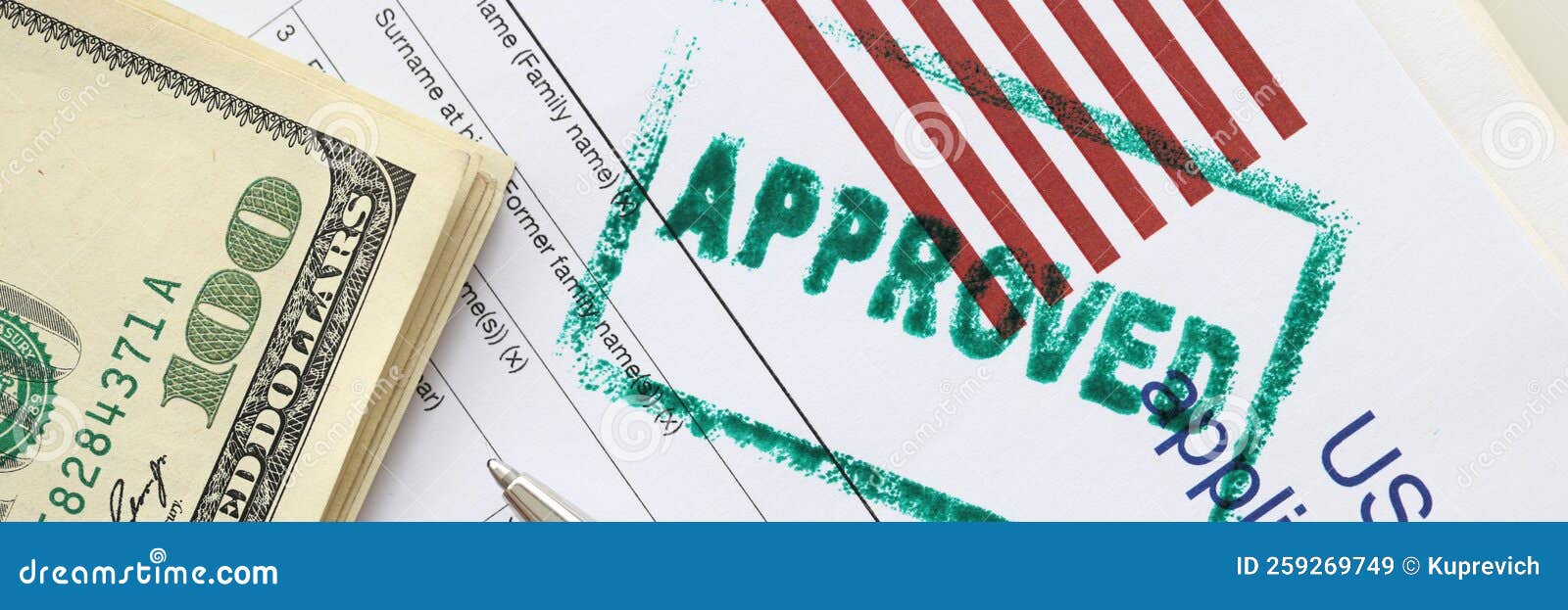 Stamp Approved on a Document for a US Visa, Embassy Stock Image - Image ...