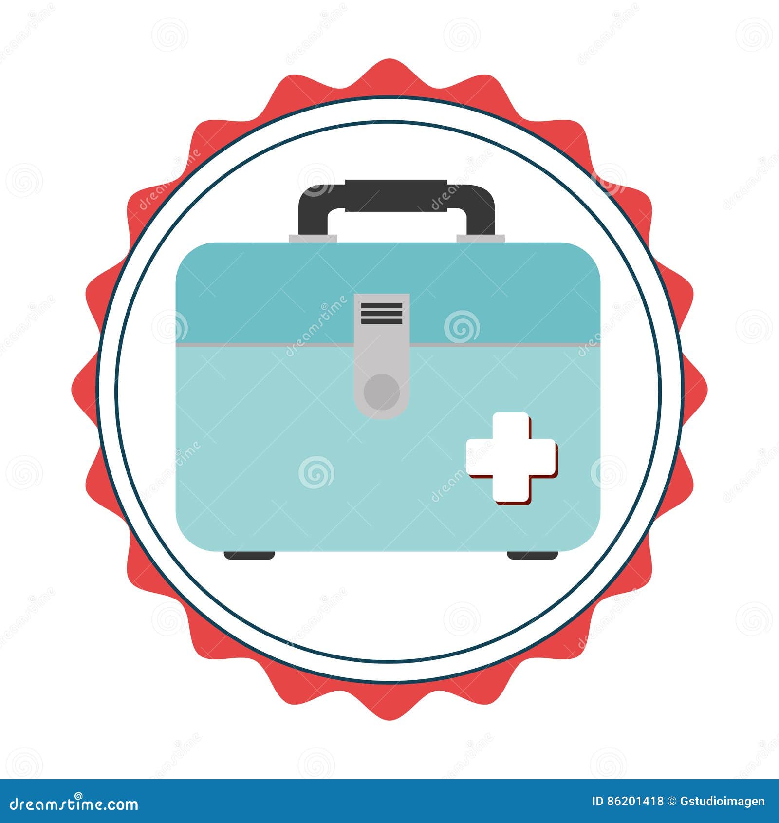Stamp Border with Colorful Briefcase Kit First Aid Stock Vector ...