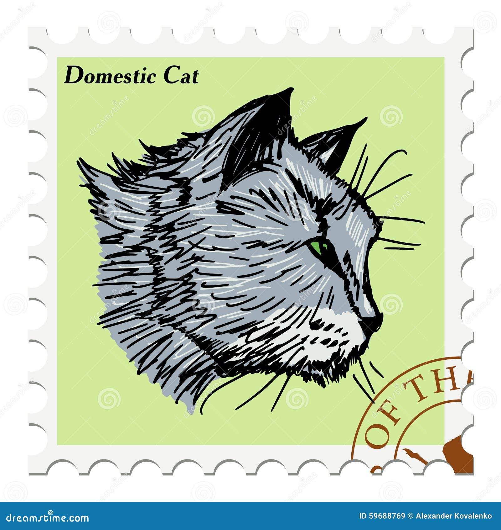 Stamp with cat stock illustration. Illustration of philately - 59688769