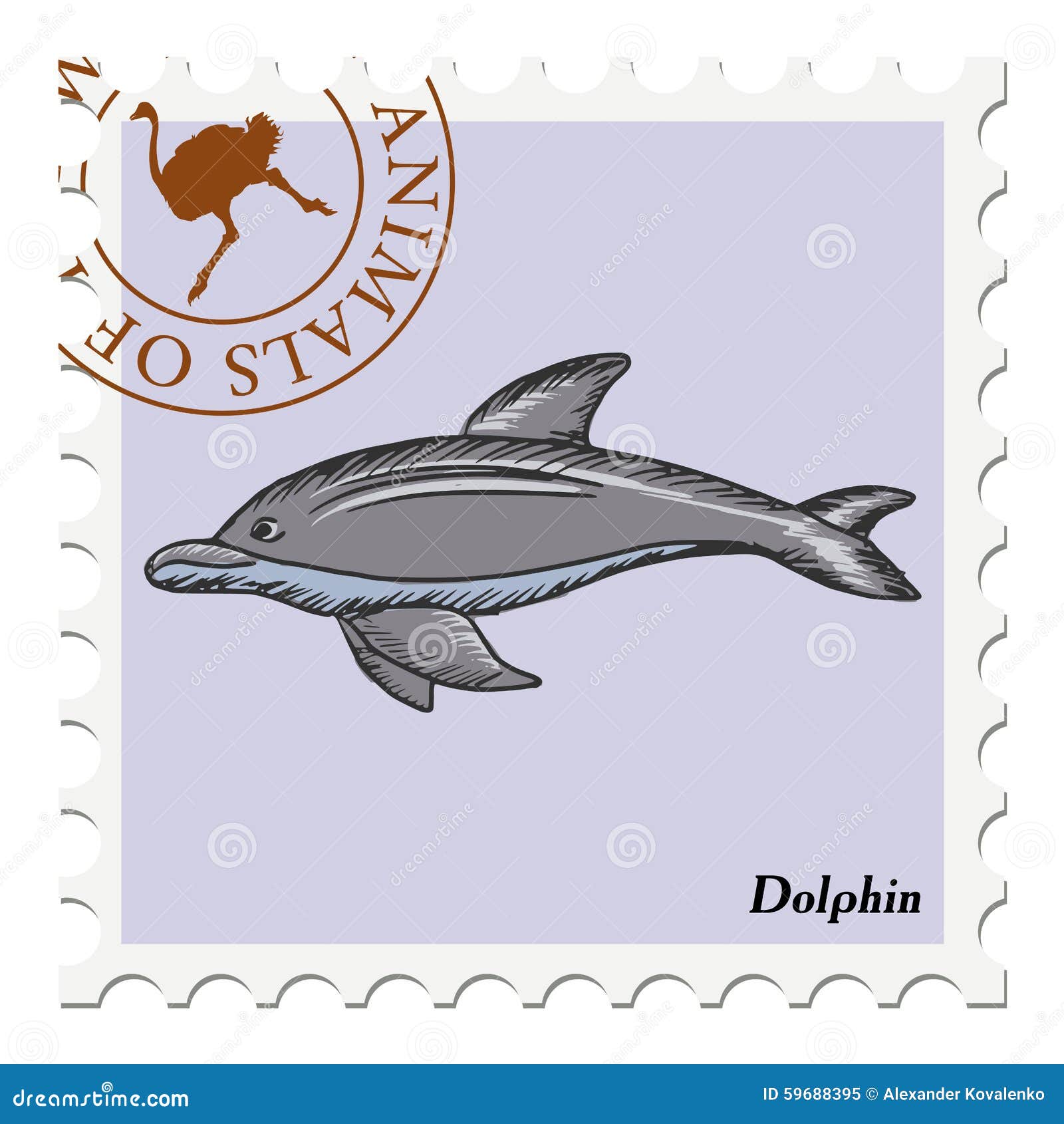 Stamp with dolphin stock illustration. Illustration of perforated ...