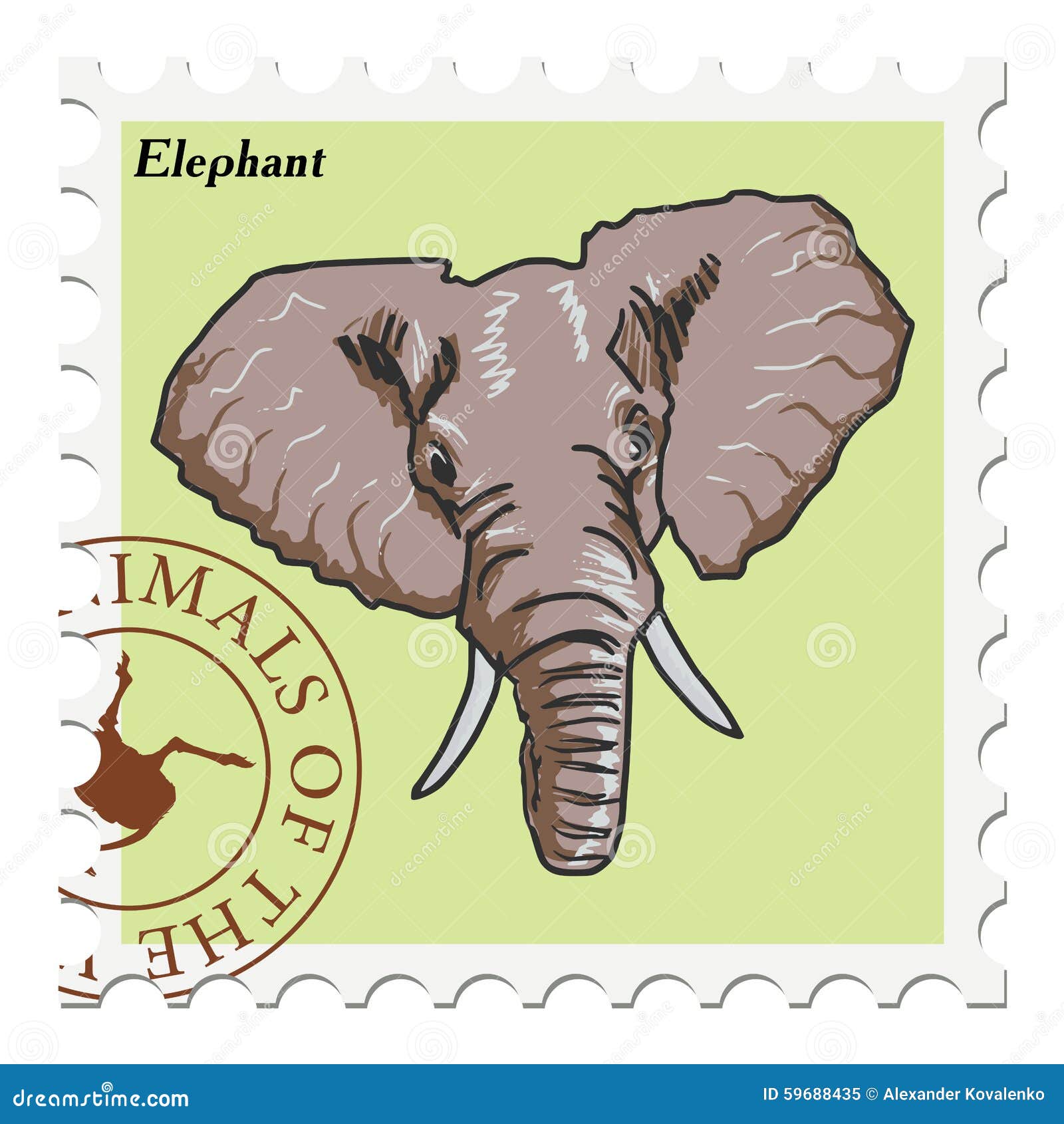 Stamp with elephant stock illustration. Illustration of shipping - 59688435