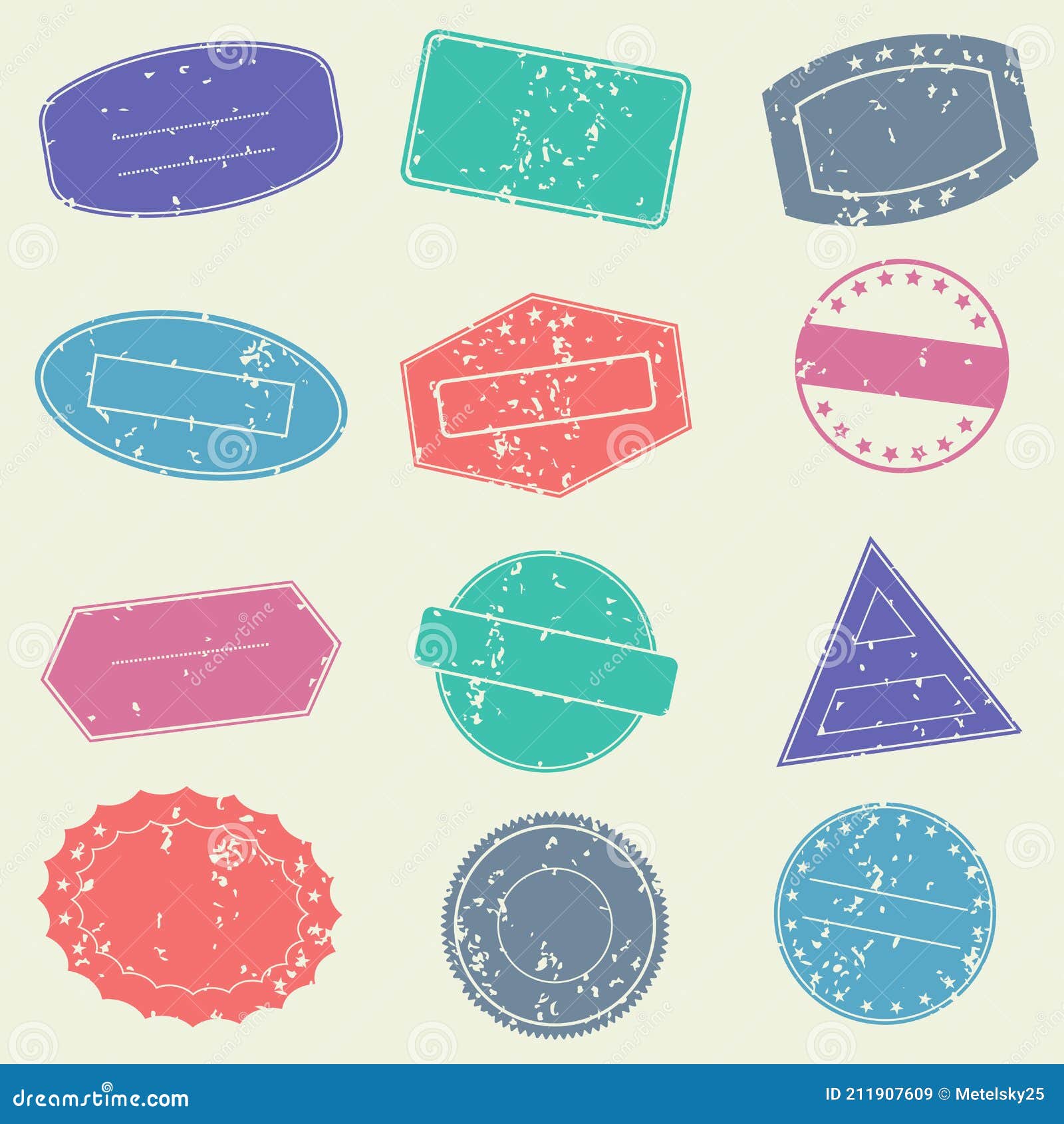 Stamp Frame Set with Grunge Borders. Empty Seal Collection Stock Vector ...