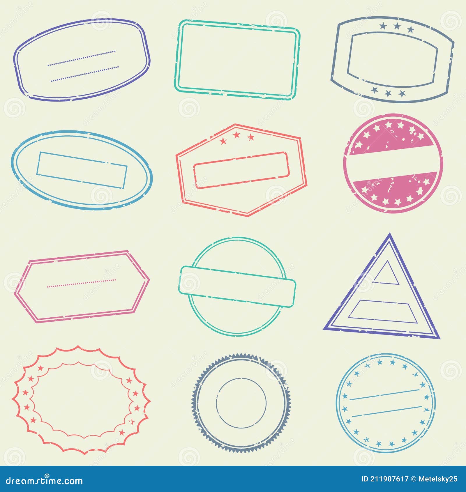 Stamp Frame Set with Grunge Borders. Empty Seal Collection Stock Vector ...