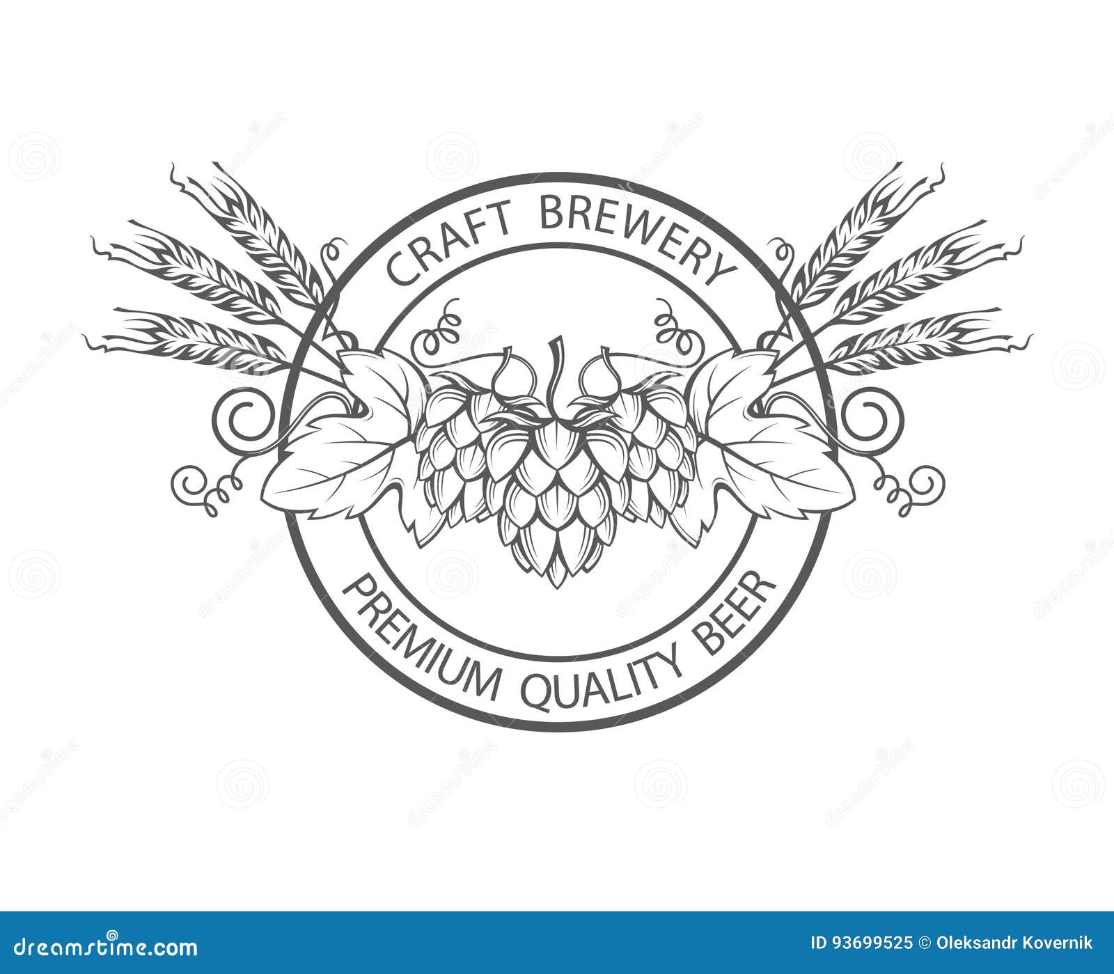 Stamp with Hops and Barley Ear Stock Vector - Illustration of harvest ...