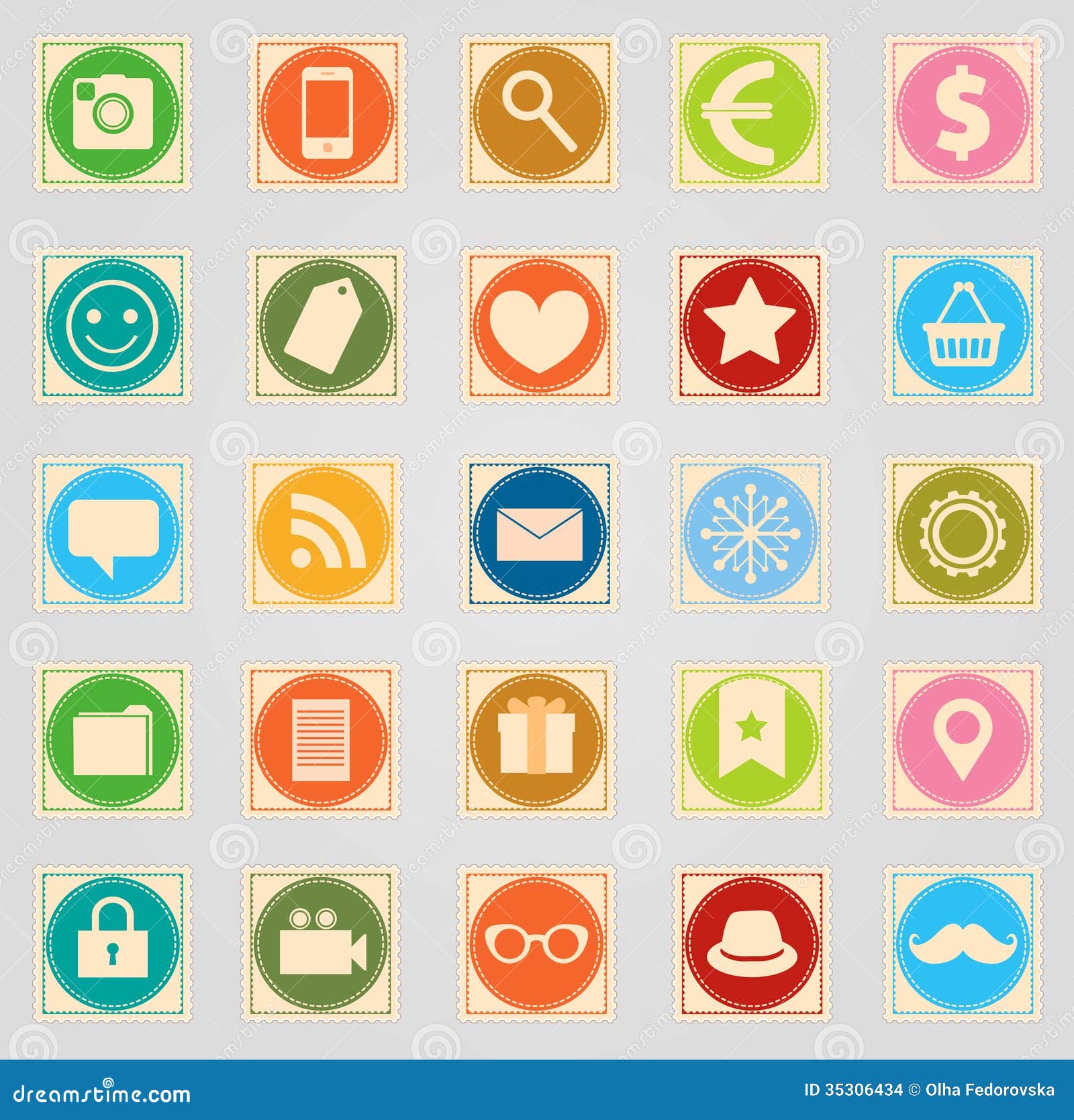 Stamp icon set stock vector. Illustration of folder, items - 35306434