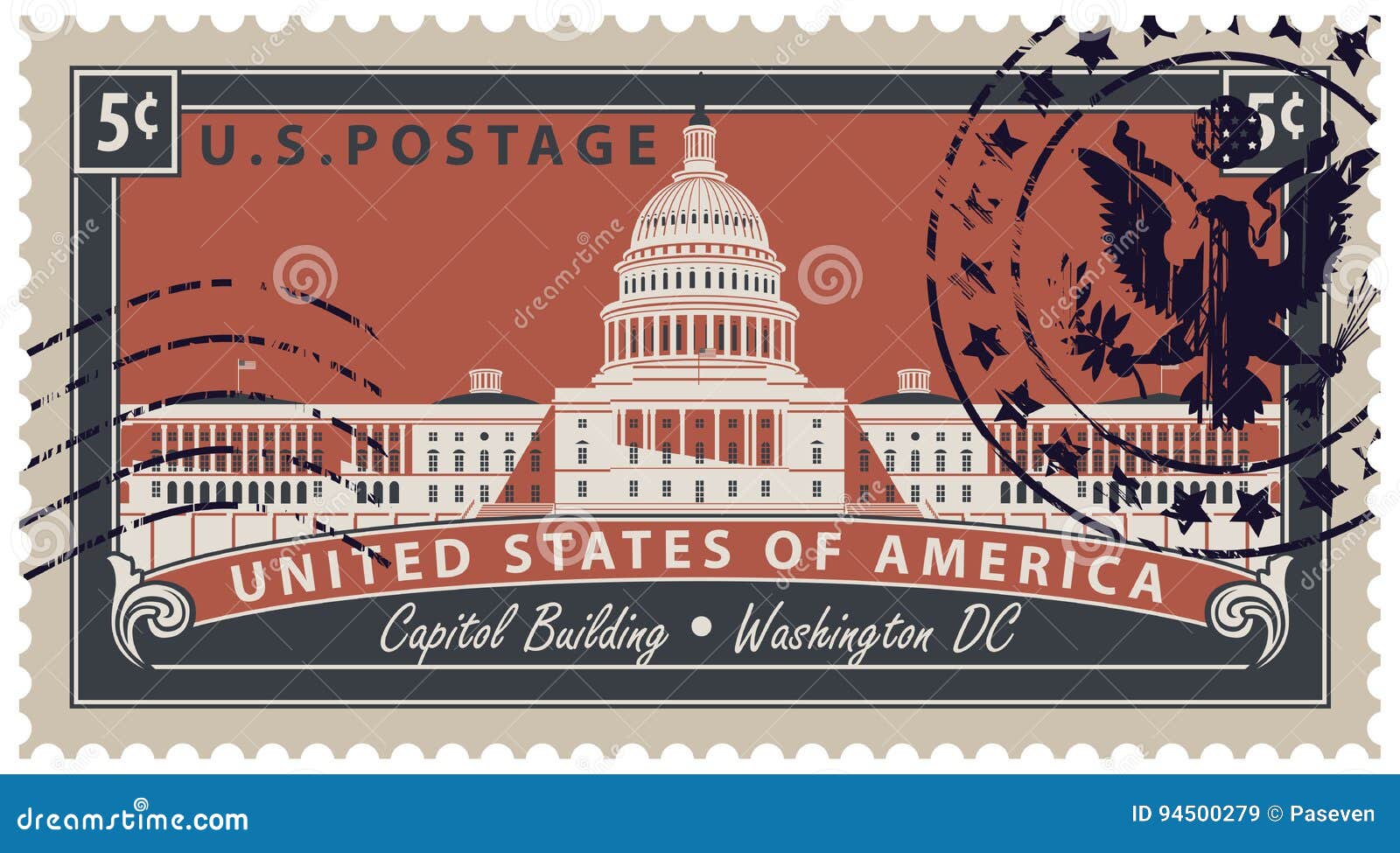 Stamp with Image of US Capitol in Washington DC Stock Vector ...