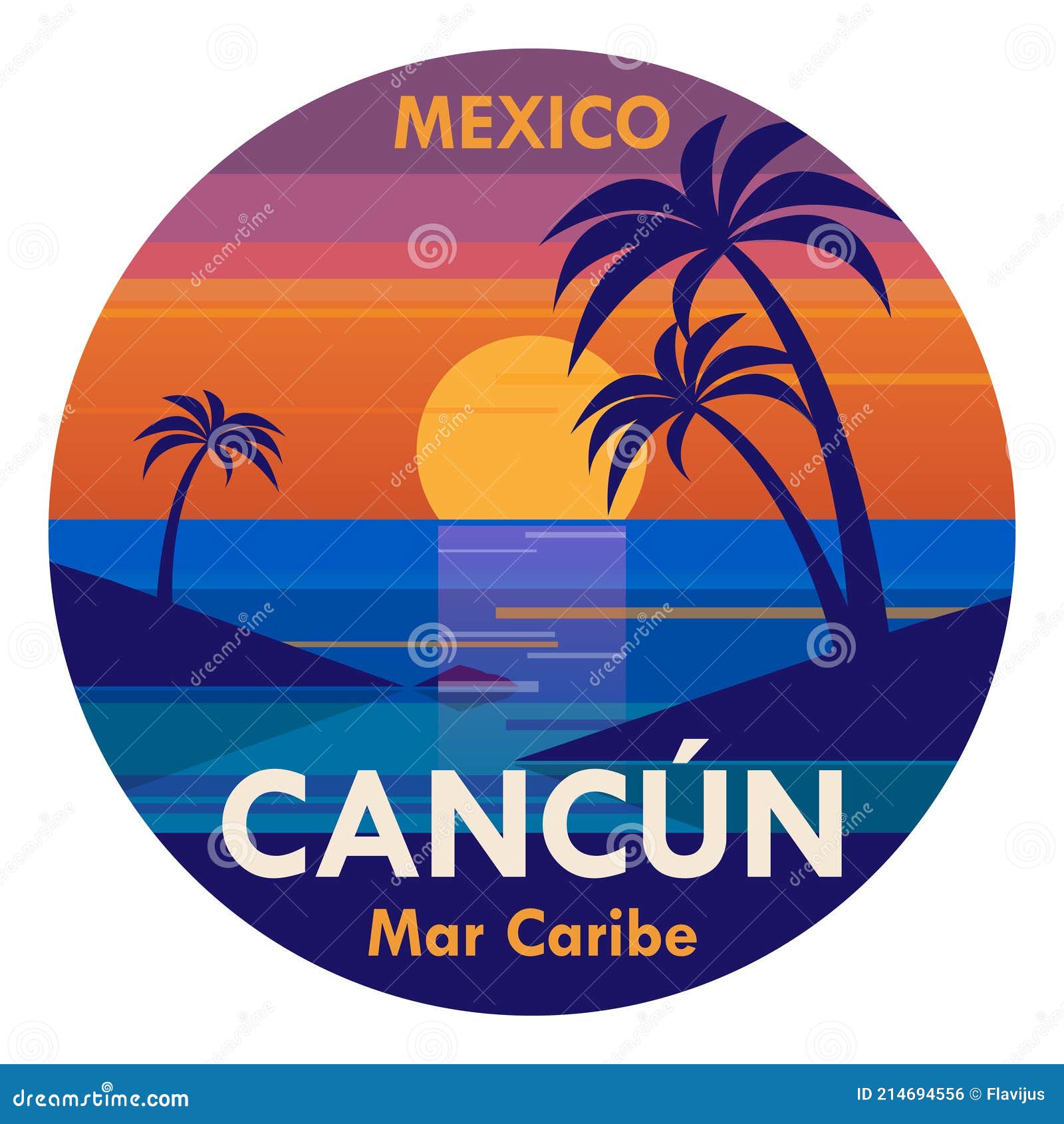 Stamp or Label with the Tropical Beach and Words Cancun, Mexico Stock ...