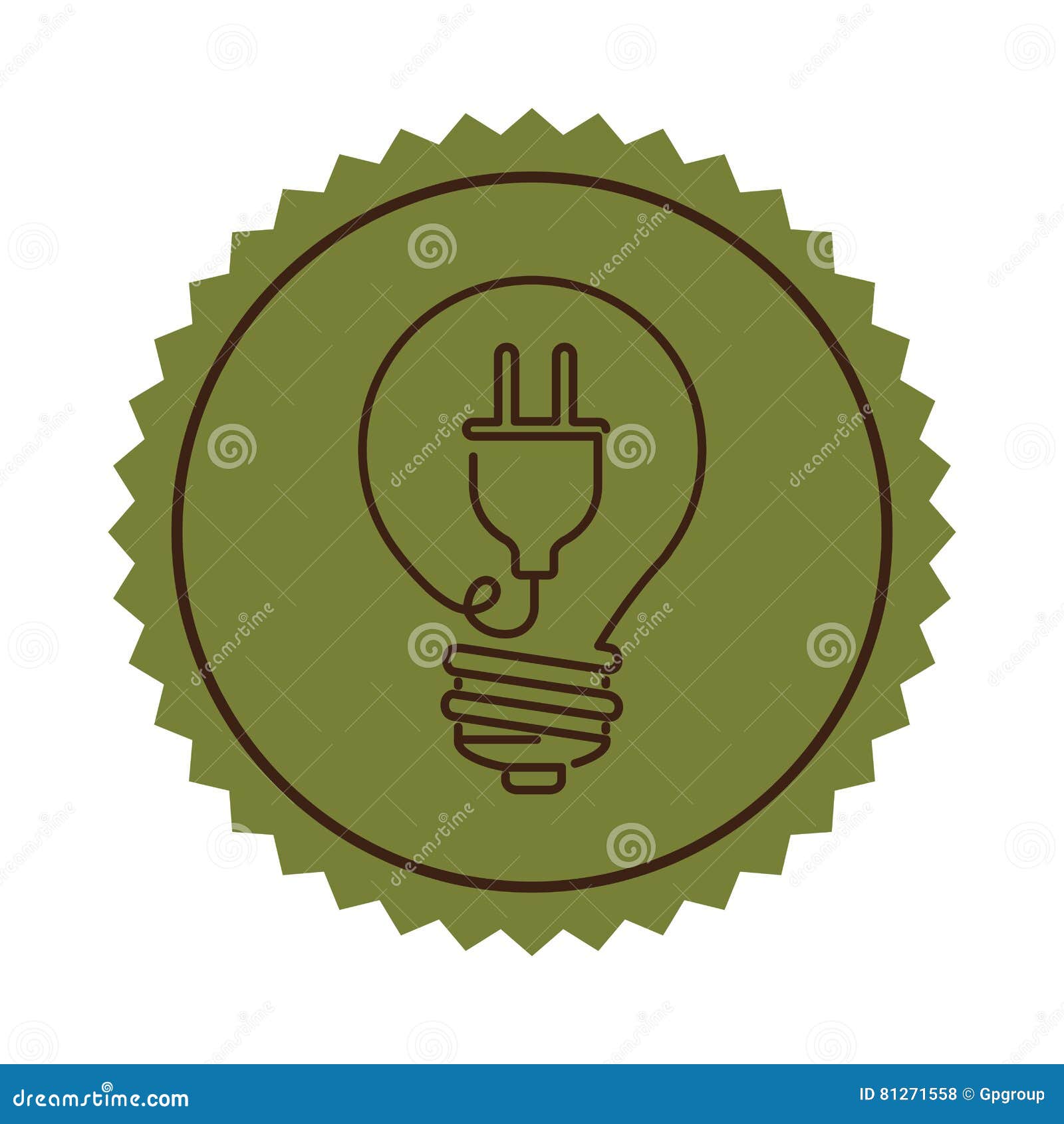 Stamp Light Bulb Flat Icon with Plug Shape Stock Vector - Illustration ...
