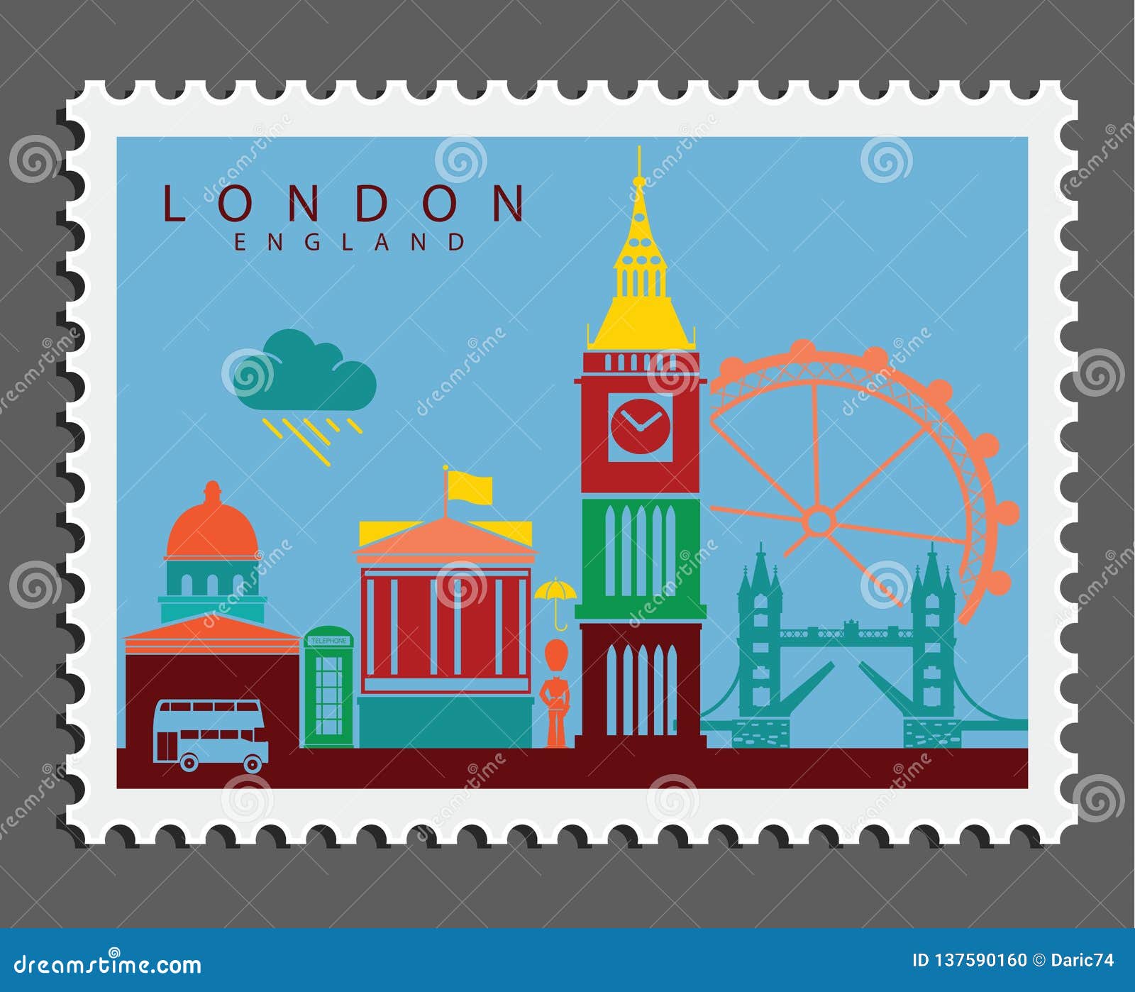 Stamp of London England stock vector. Illustration of tower - 137590160