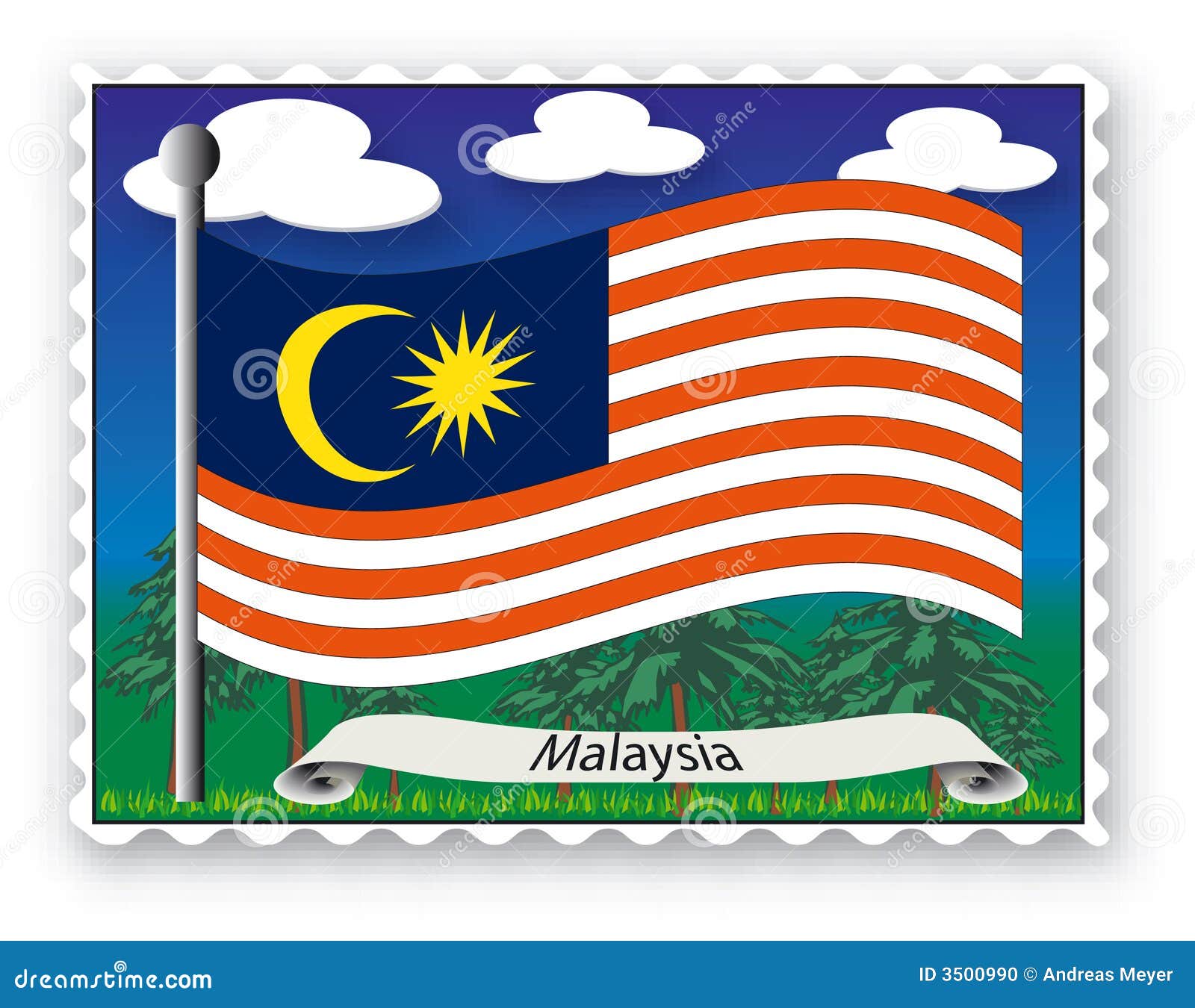 Stamp Malaysia stock vector. Illustration of flag, figure - 3500990
