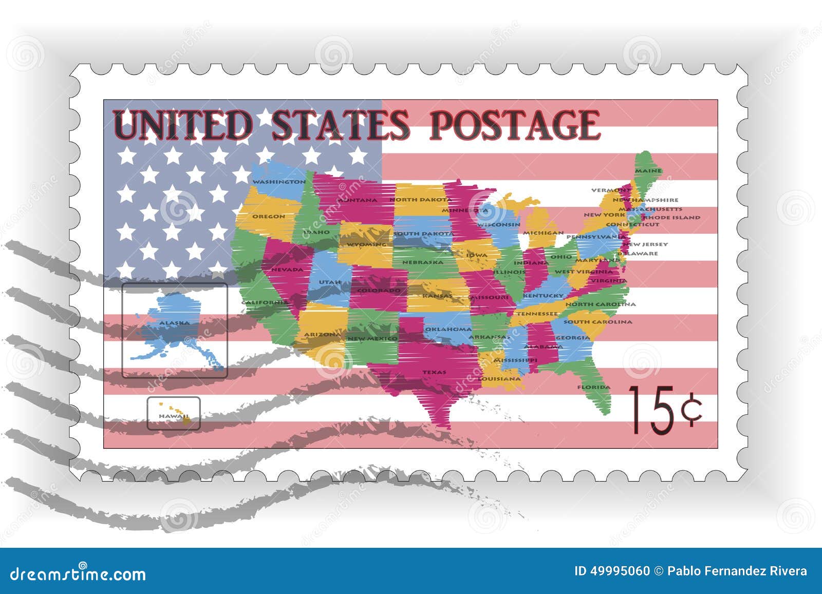 Stamp with Map and Flag of USA Stock Illustration - Illustration of ...