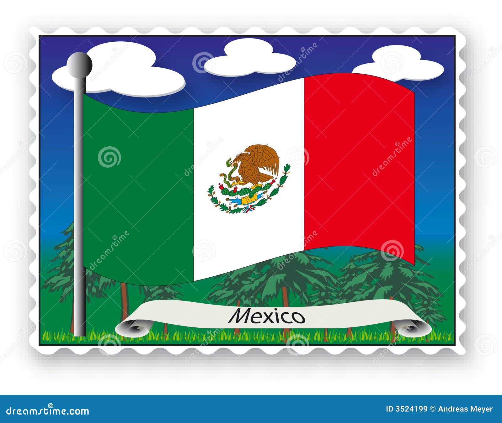 Stamp Mexico stock vector. Illustration of blue, fluttering - 3524199