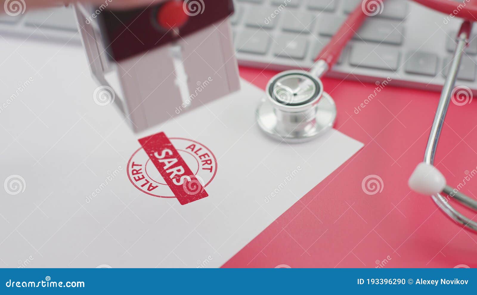 SARS ALERT Stamp on the Paper, Doctor`s Workplace Stock Photo - Image ...
