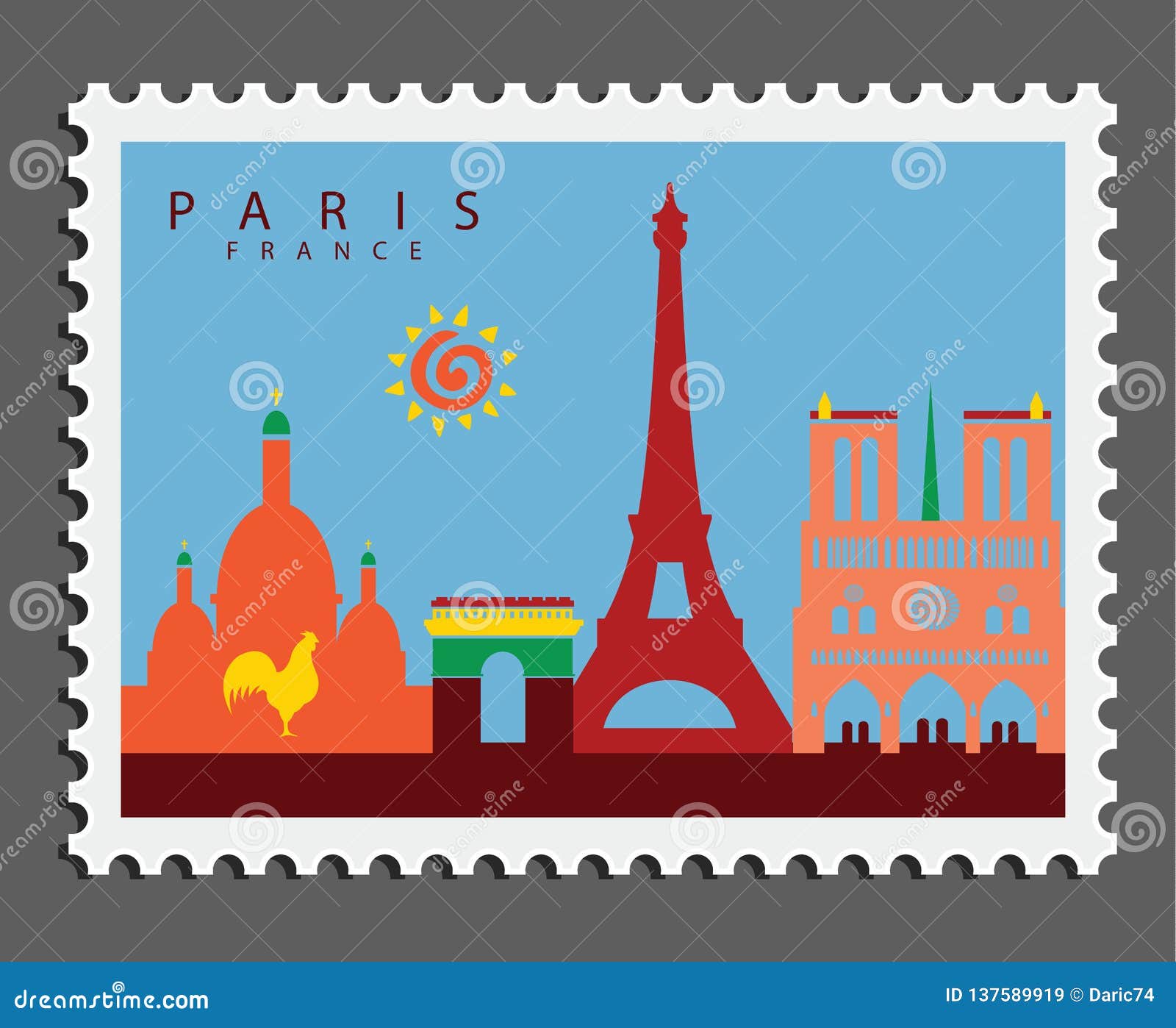 Stamp of Paris France stock vector. Illustration of transport - 137589919