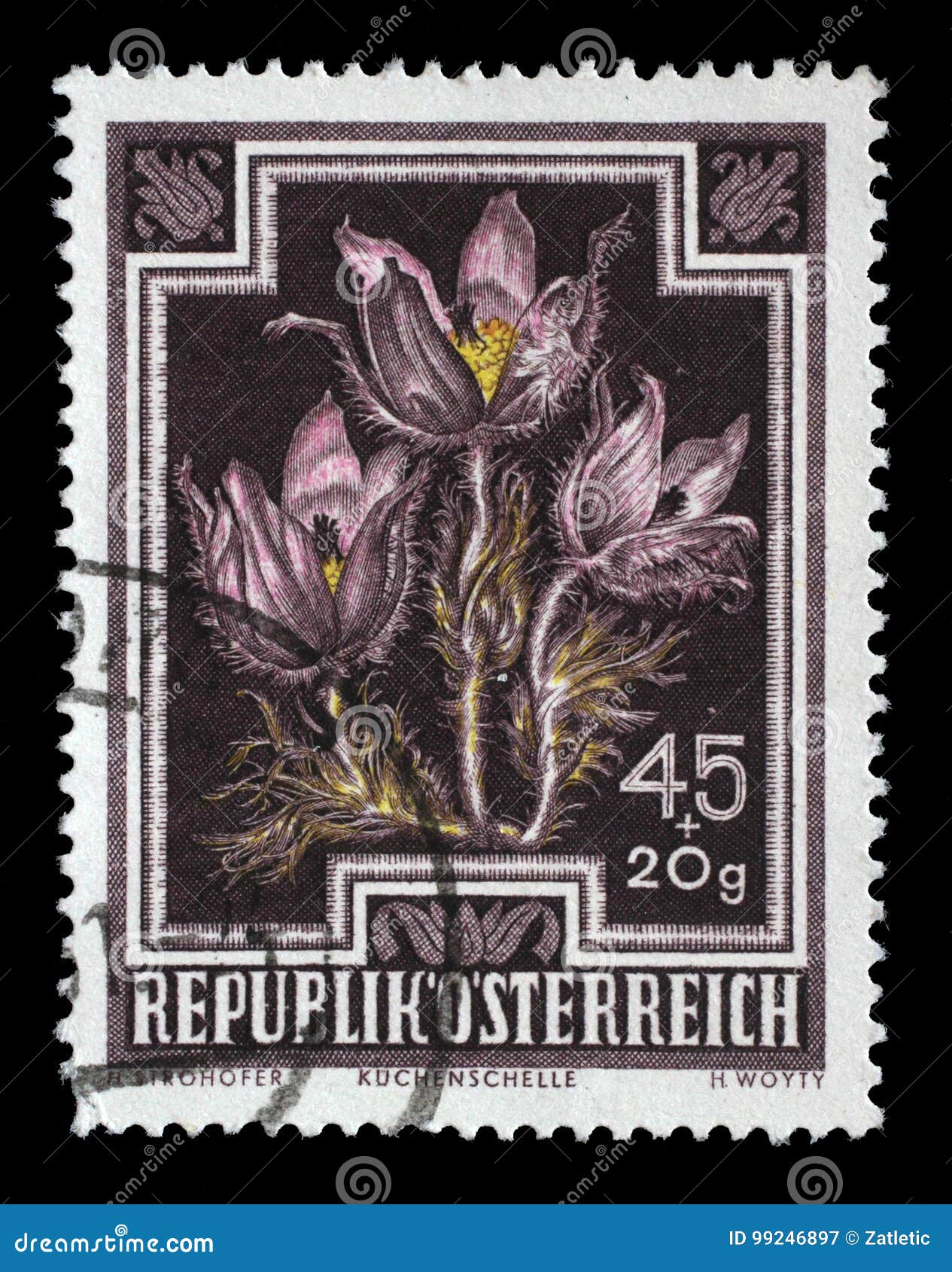 Stamp Printed by Austria, Shows Pasque Flower Editorial Photography ... Stamp Printed by Austria, Shows Pasque Flower Editorial Photography ...