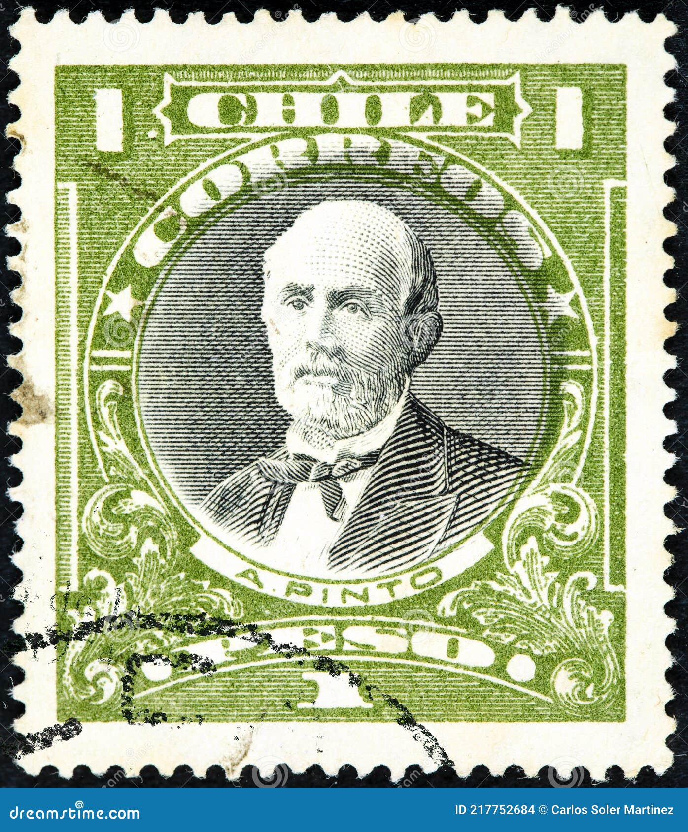 Stamp Printed in the Chile Shows Anibal Pinto, 9th President of Chile ...