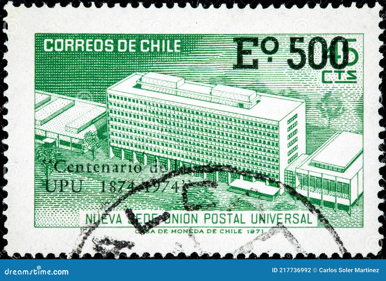 Stamp Printed in Chile Shows the New Headquarters of the Universal ...