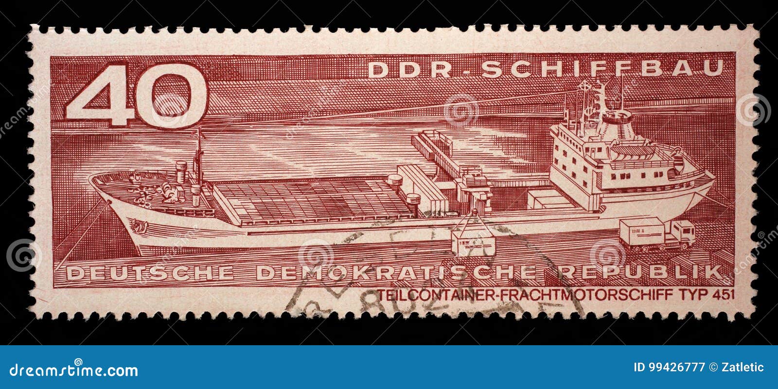 Stamp Printed in GDR Shows Container Cargo Ship Type 451 Editorial ...