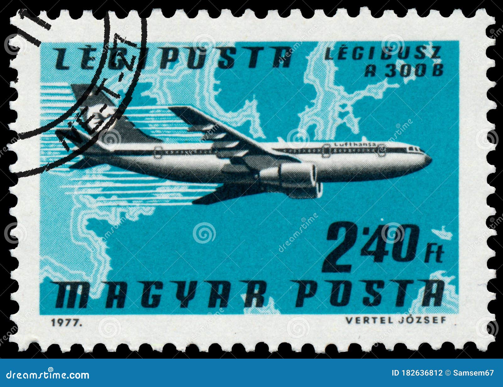 Stamp Printed in Hungary Shows Plane Airbus a 300 B Editorial ...