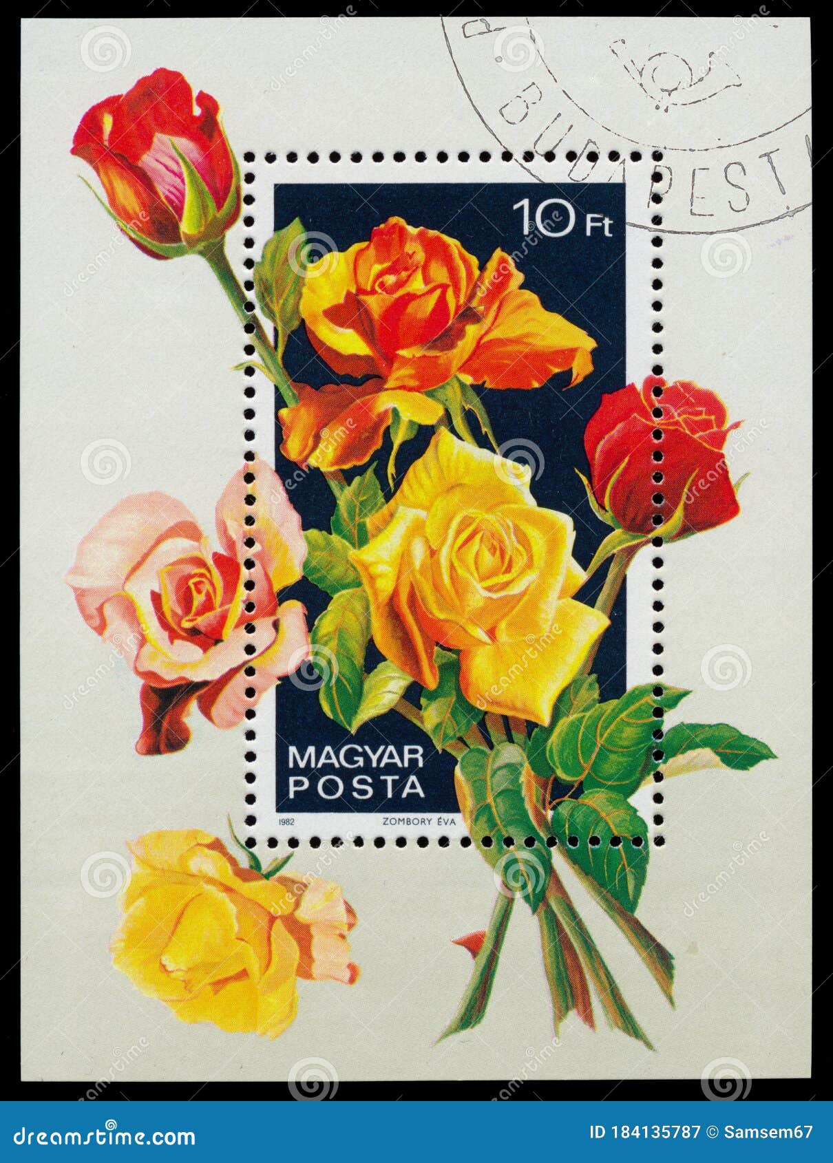 Stamp Printed in Hungary Shows Rose Flowers Editorial Photography ...