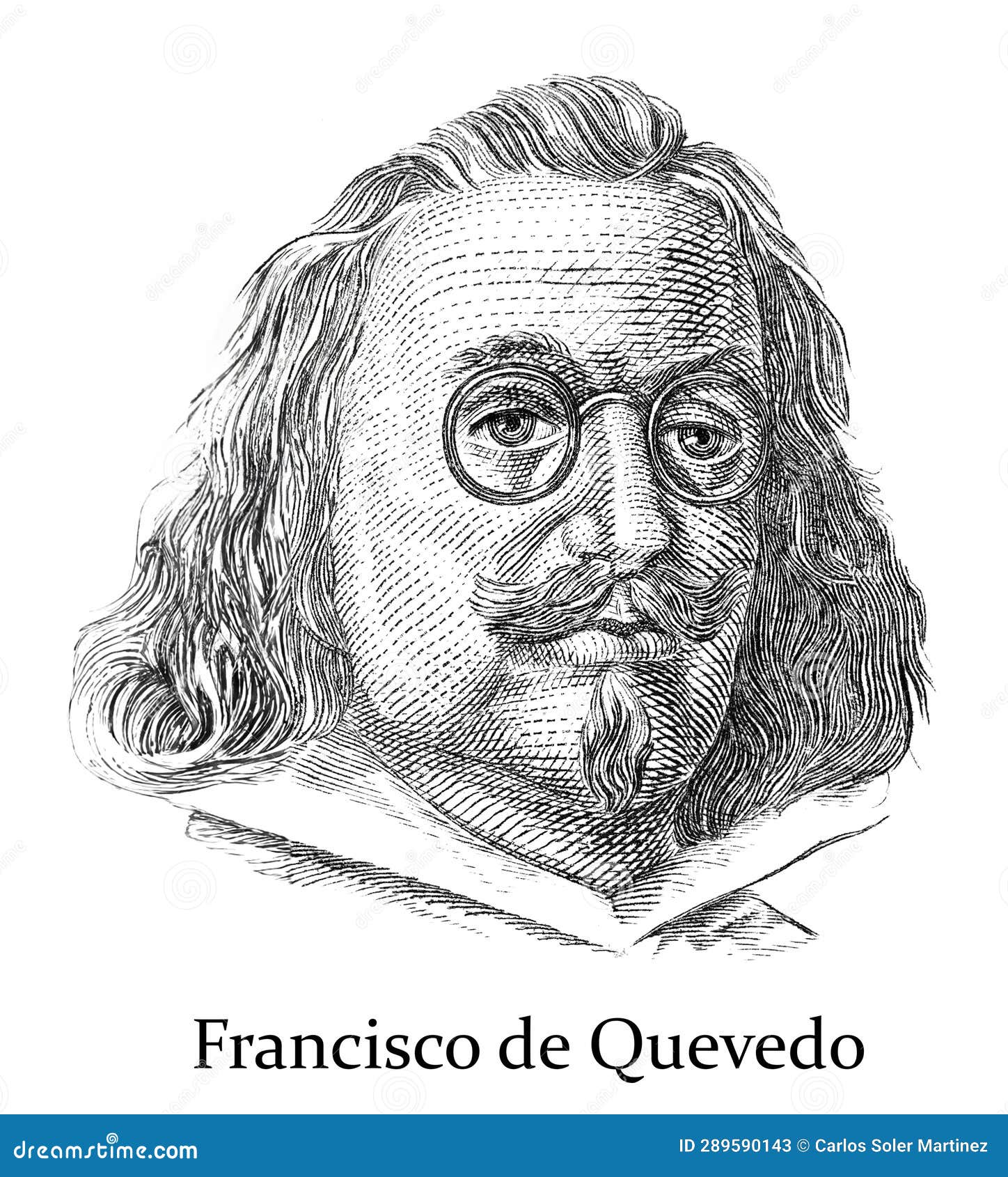 Stamp Printed by Spain, Shows Francisco De Quevedo Stock Illustration ...