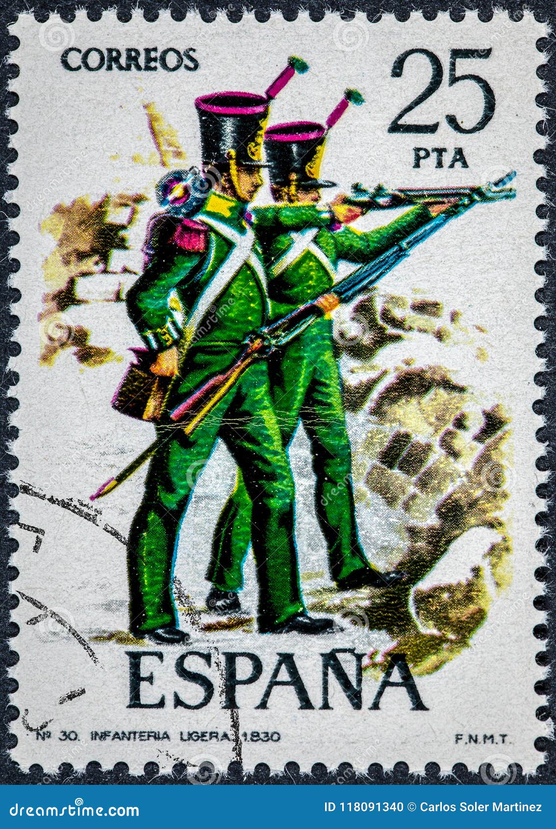 Stamp Printed in Spain Shows Light Infantry 1830 Editorial Image ...