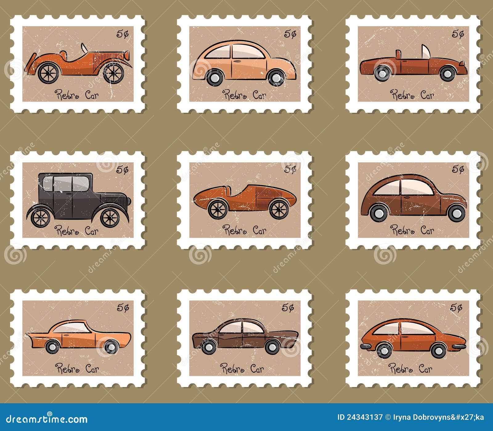 Stamp Retro Cars Collection Stock Vector - Illustration of sedan, line ...