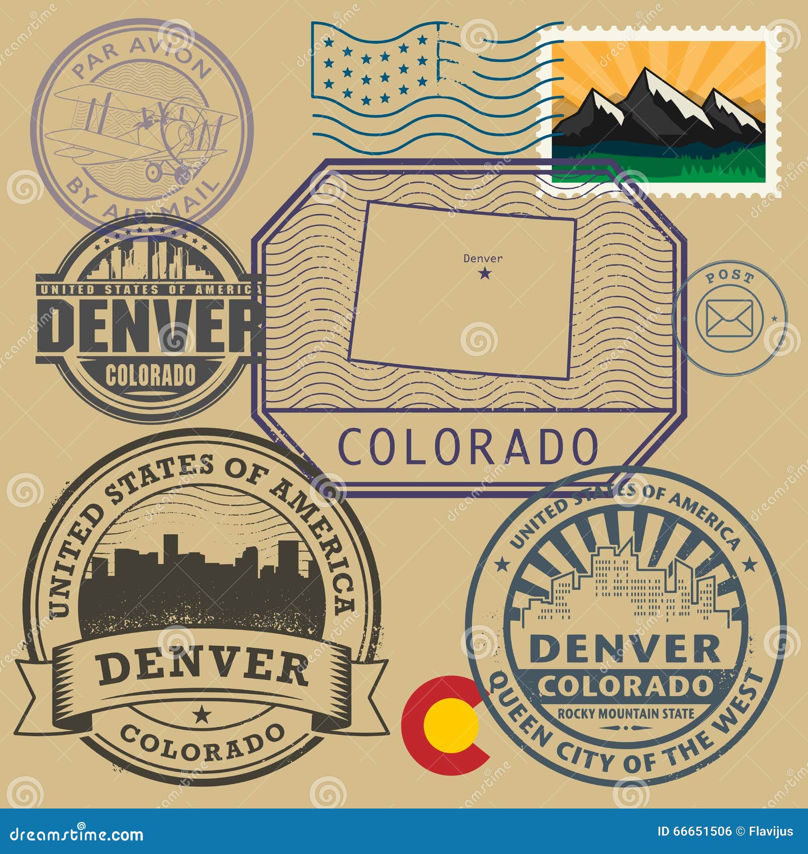 Stamp Set with the Name and Map of Colorado Stock Vector - Illustration ...